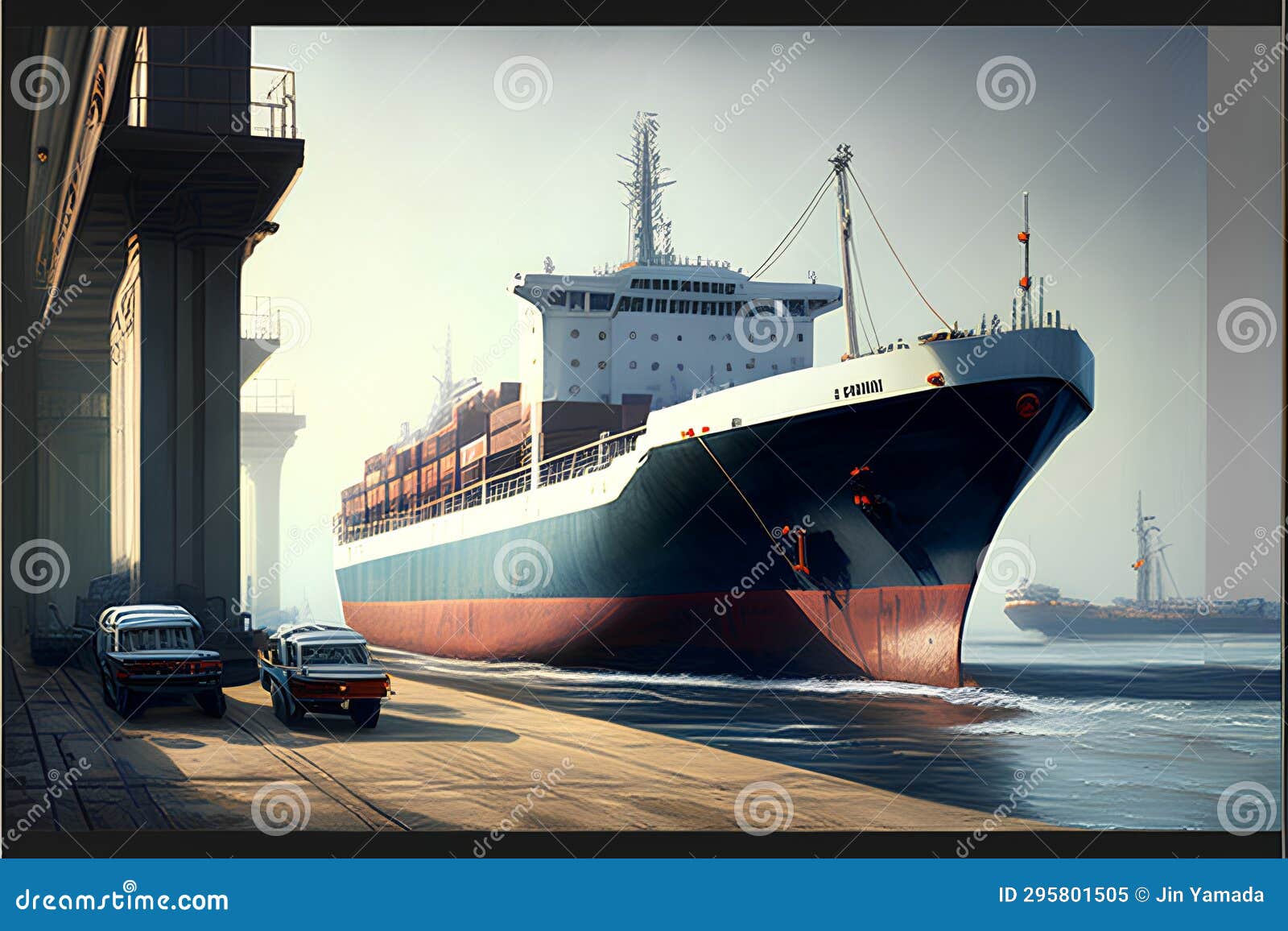 Cargo Ship in the Port. Collage Stock Illustration - Illustration of ...