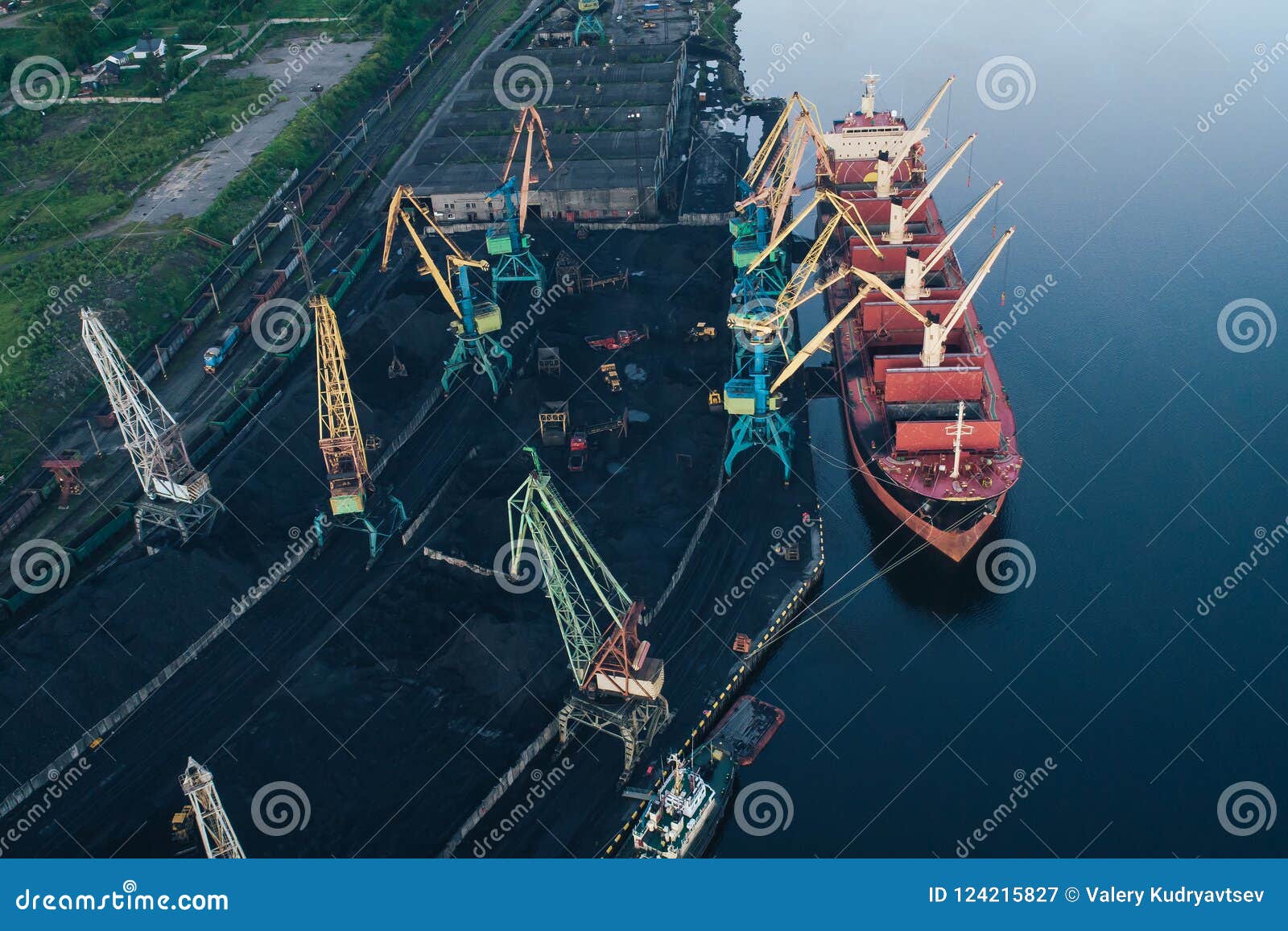 Ship Port Piers On Sea Beach Against Beautiful Dusky Sky And Coconut ...