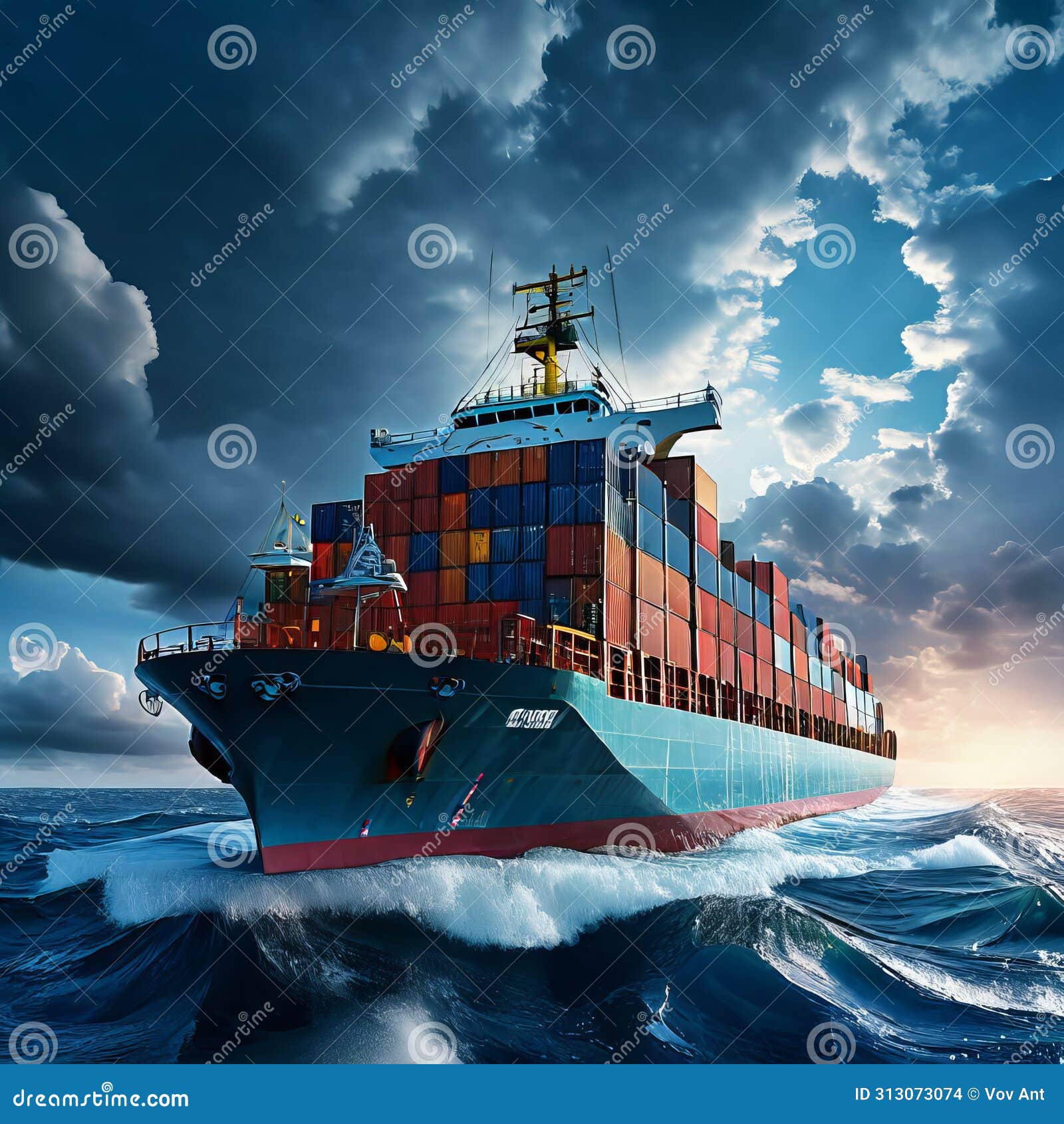 Cargo ship portrait stock illustration. Illustration of cargo - 313073074