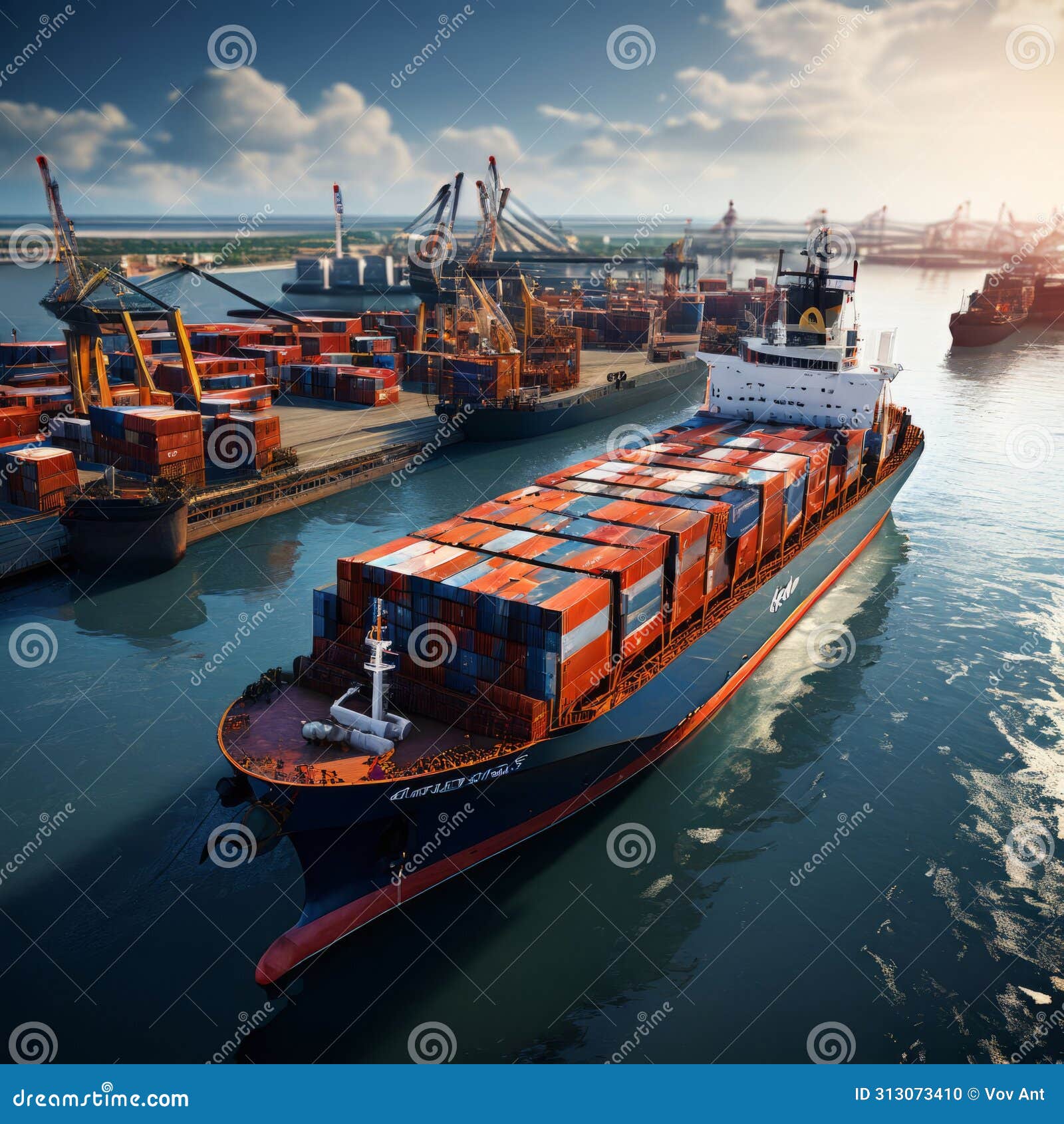 Cargo ship portrait stock illustration. Illustration of ship - 313073410