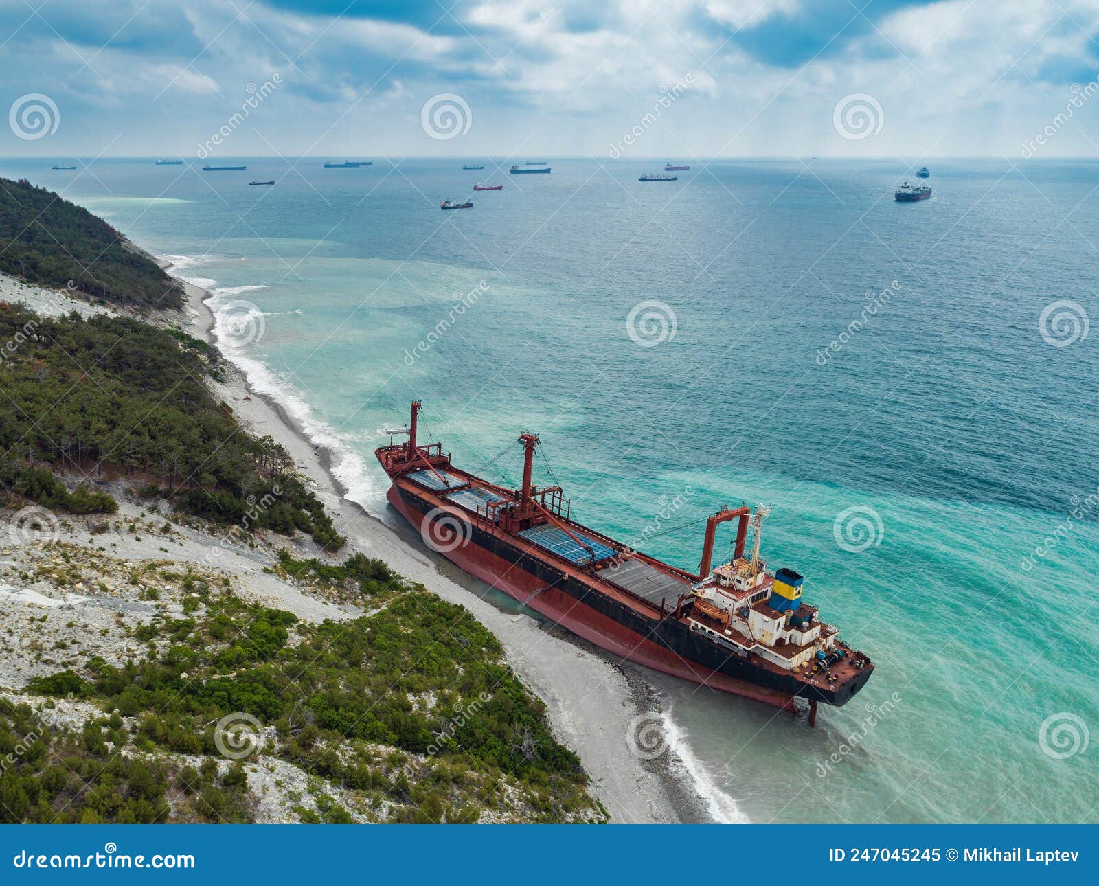Cargo ship ran aground stock image. Image of destruction - 247045245