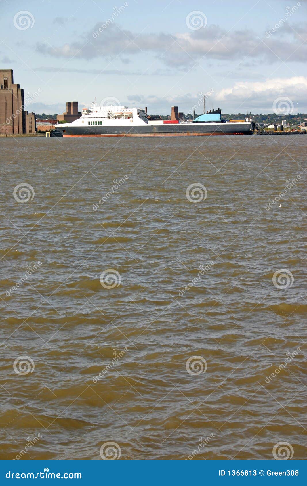 Cargo ship on the river stock image. Image of container - 1366813