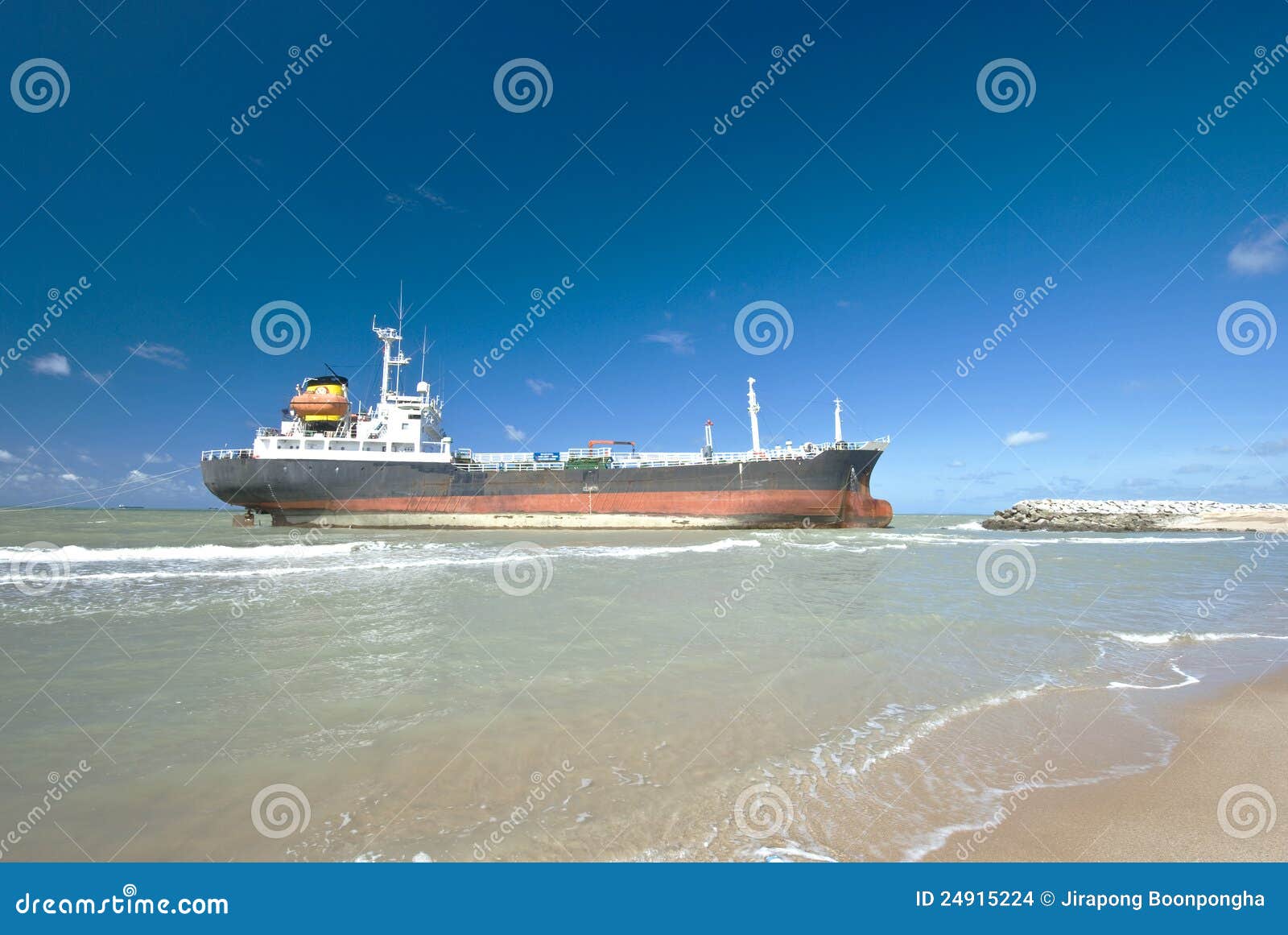 Cargo Ship Run Aground on Rocky Shore Stock Photo - Image of obsolete ...