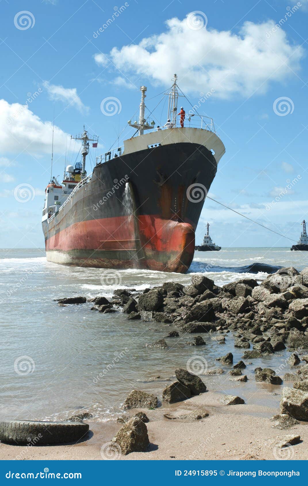 Cargo Ship Run Aground on Rocky Shore Stock Image - Image of rocks ...