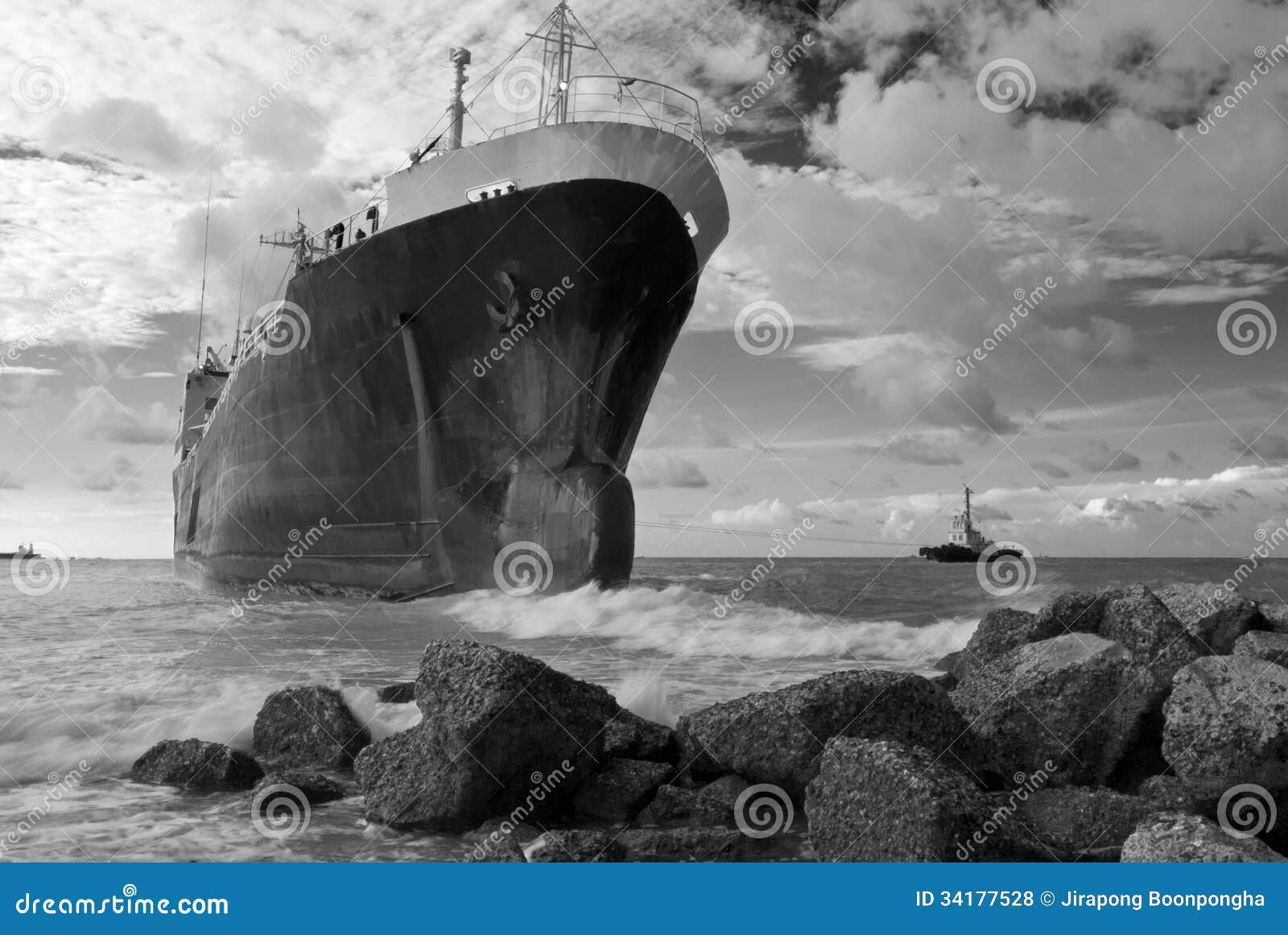 Cargo Ship Run Aground on Rocky Shore Stock Photo - Image of beach ...