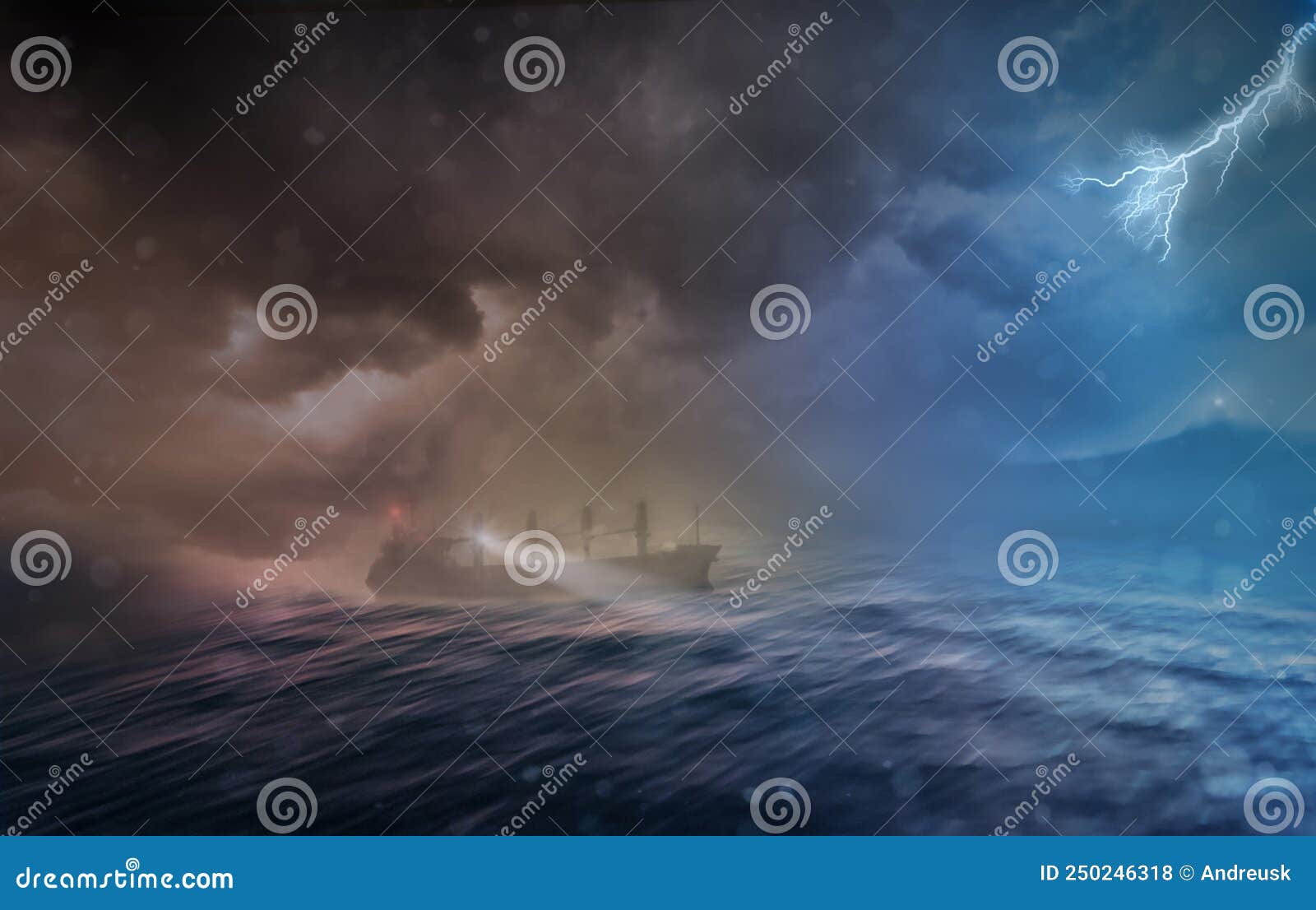 Cargo Ship Sailing in Heavy Storm in a Rough Sea at Night Stock Photo ...