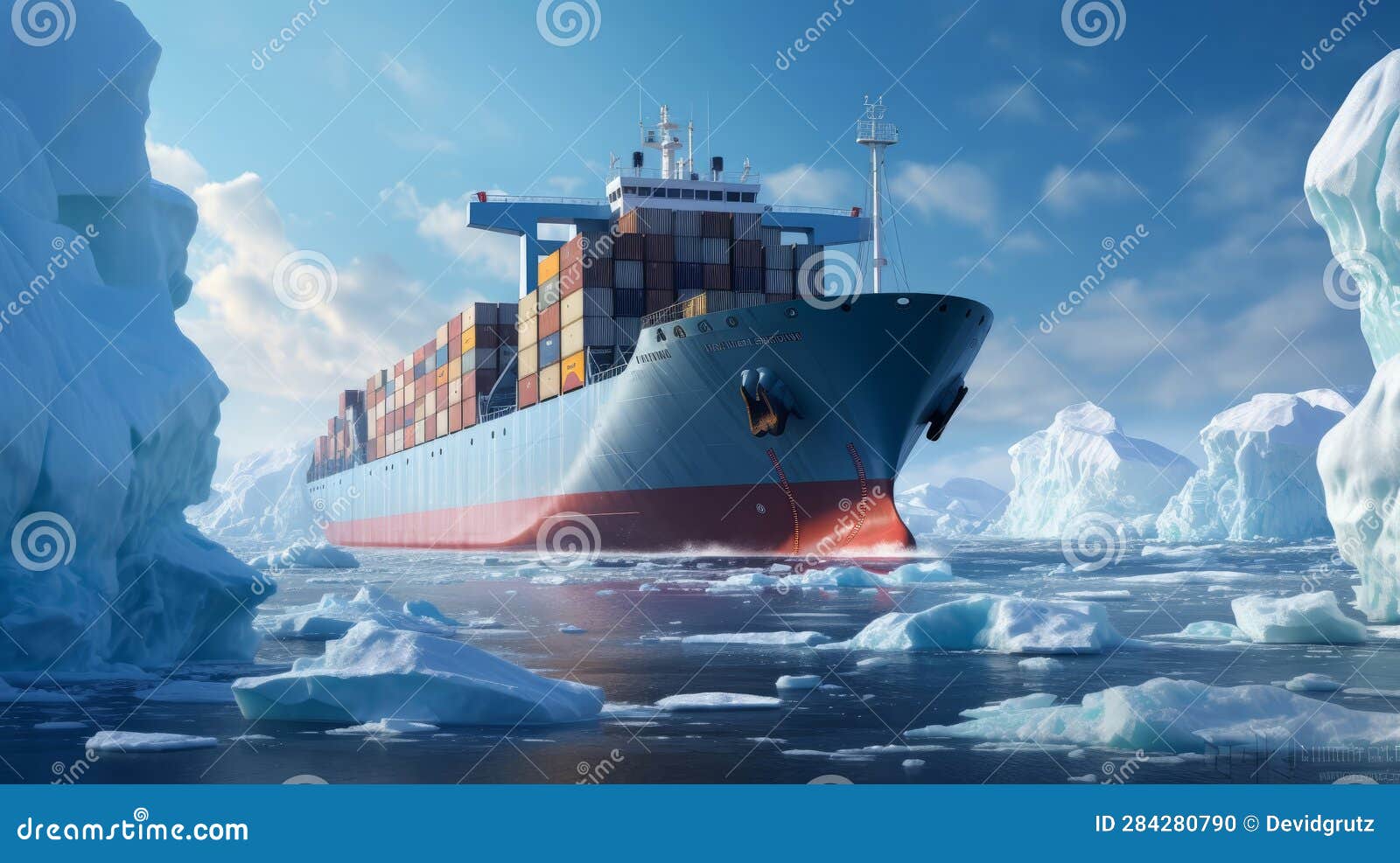 Cargo Ship Sailing between Icebergs. Generative AI. Stock Photo - Image ...