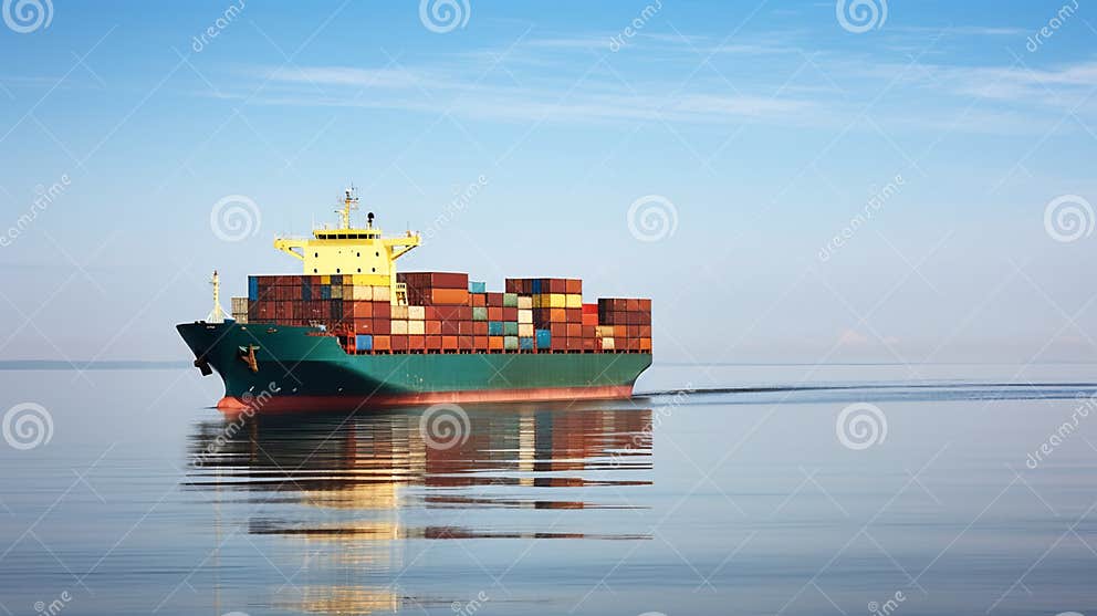 Cargo Ship Sailing in Still Water. AI Generative Stock Image - Image of ...