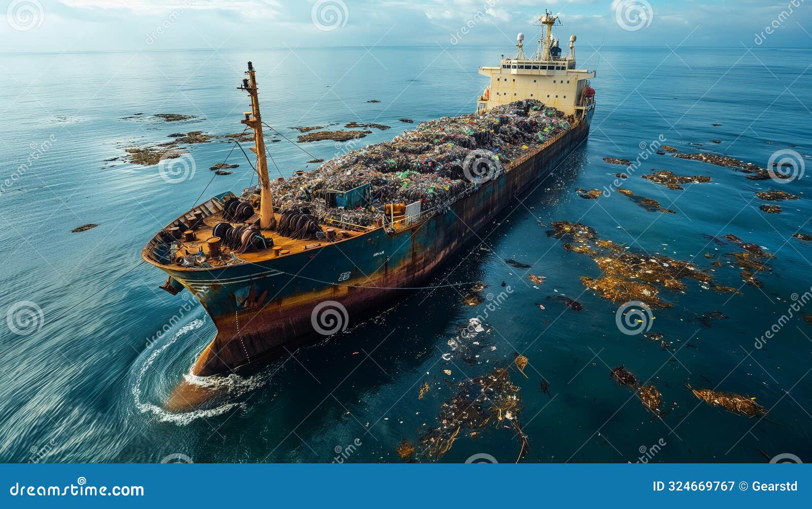 Cargo Ship Sailing through Trash Stock Image - Image of trash, garbage ...