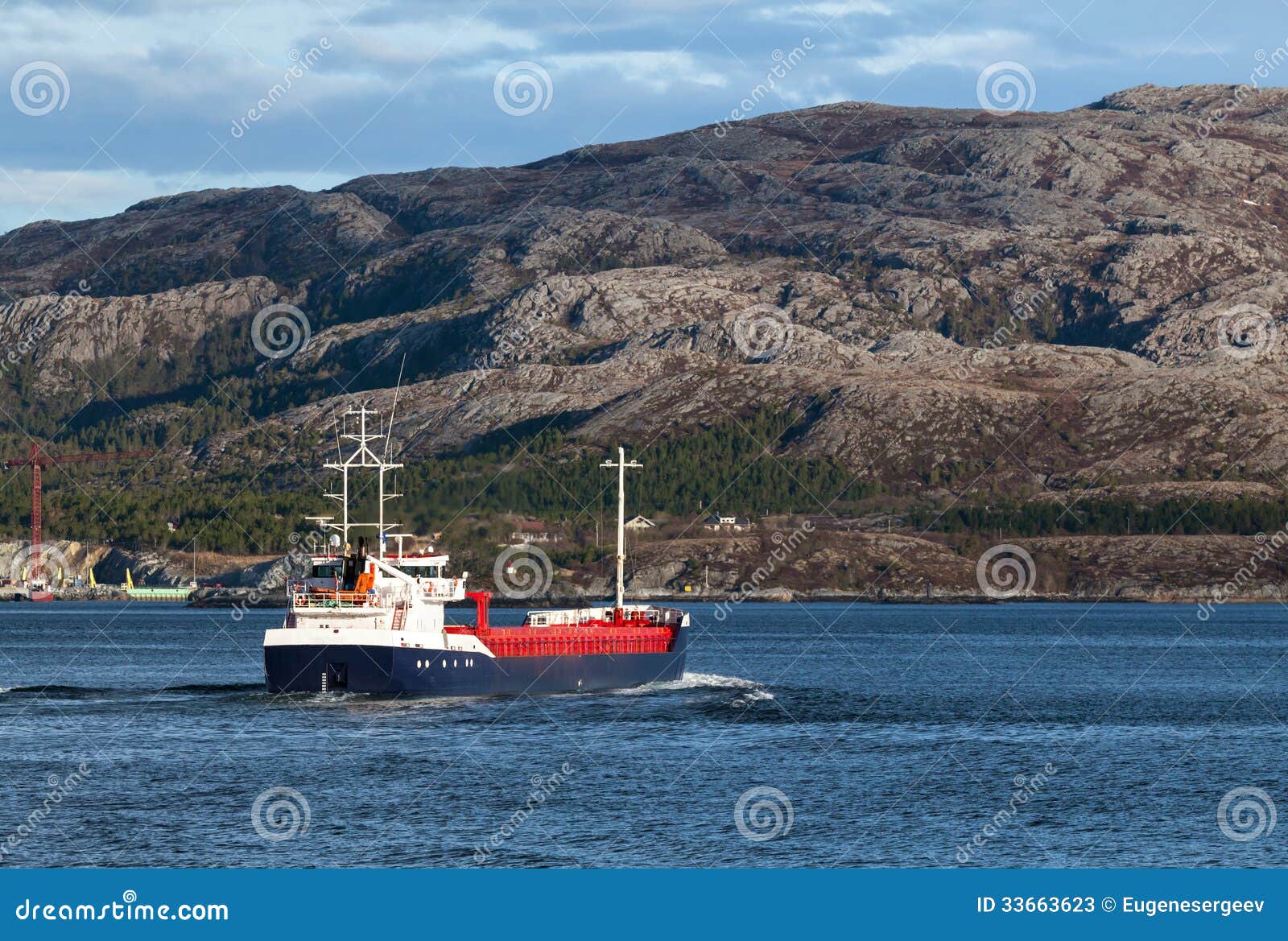 Cargo Ship Sails on Norwegian Fjord Stock Image - Image of ferry ...