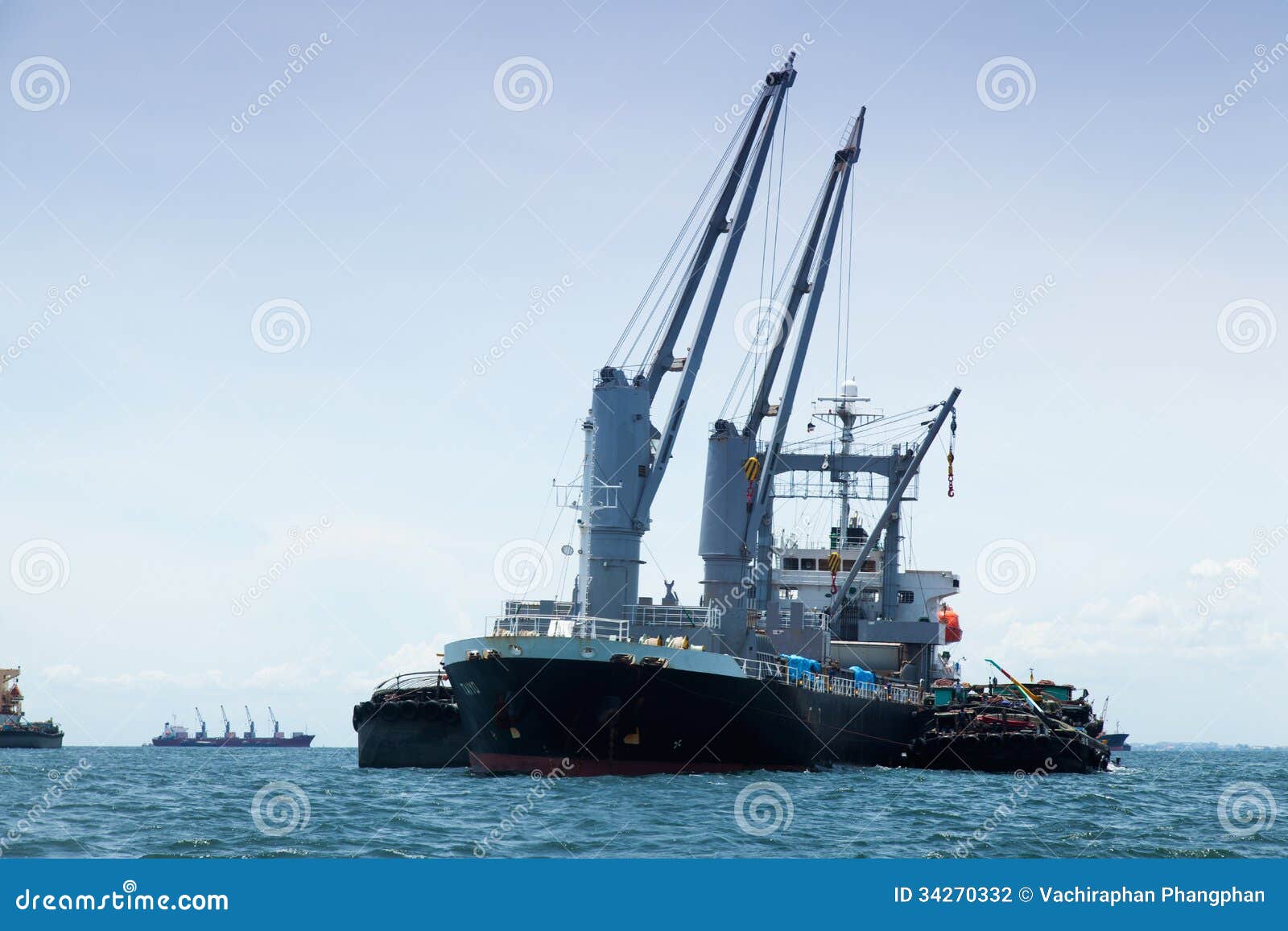 Cargo ship at sea. stock photo. Image of loading, international - 34270332