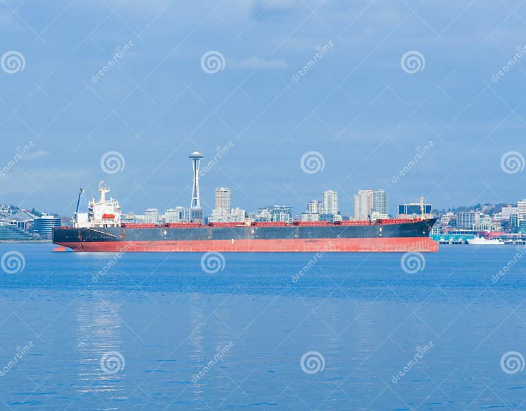 Cargo Ship in Seattle Elliott Bay Stock Image - Image of maritime ...