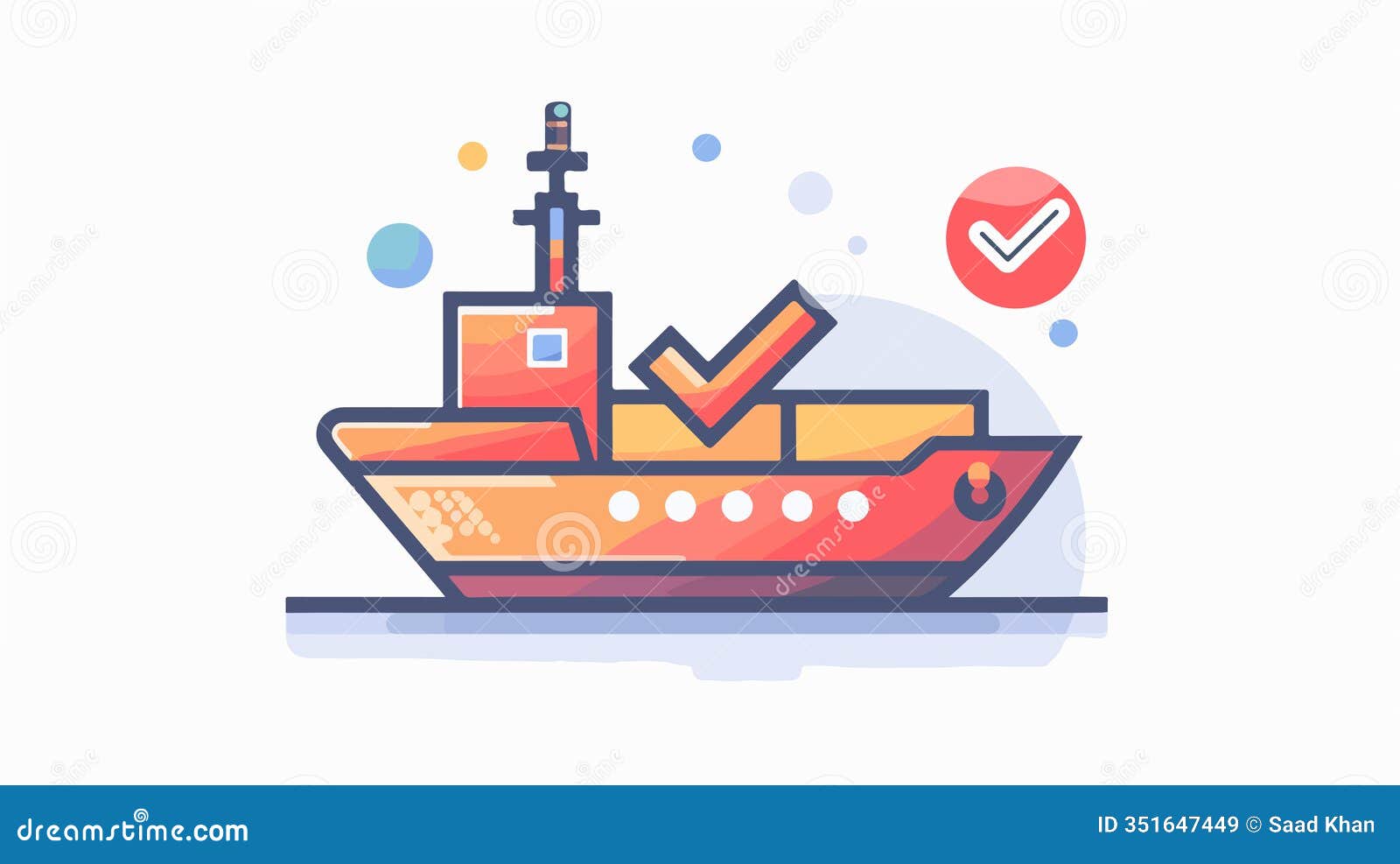 Cargo Ship with Shipment Icons and Check Mark for Delivery Logistics ...