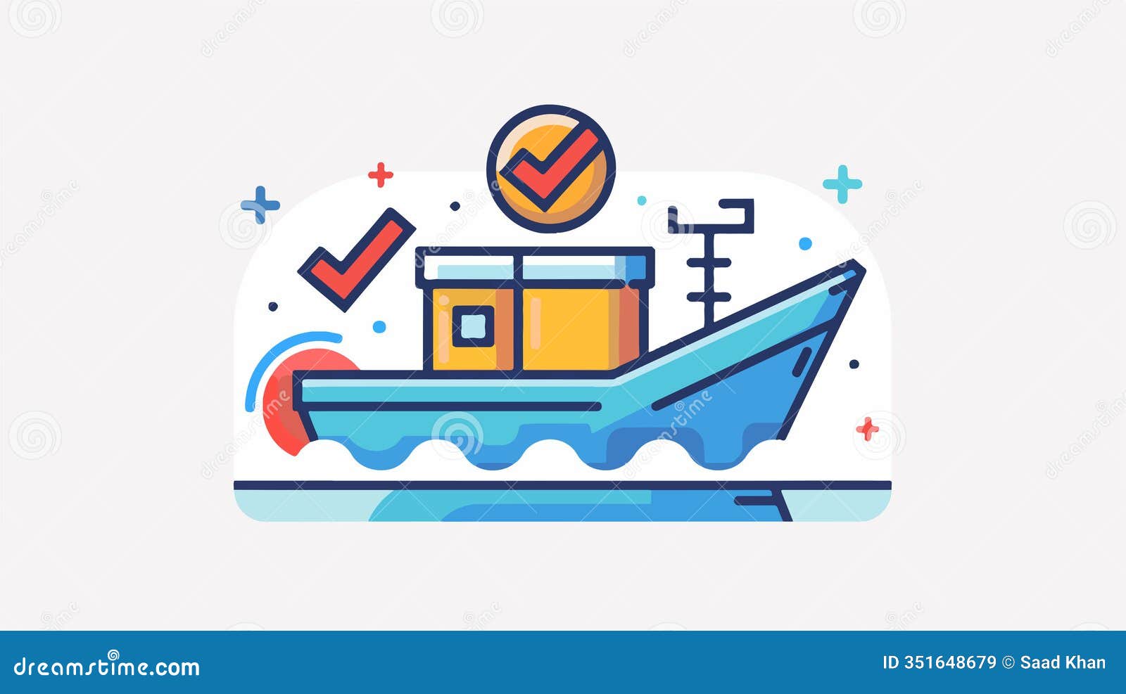 Cargo Ship with Shipment Icons and Check Mark for Delivery Logistics ...