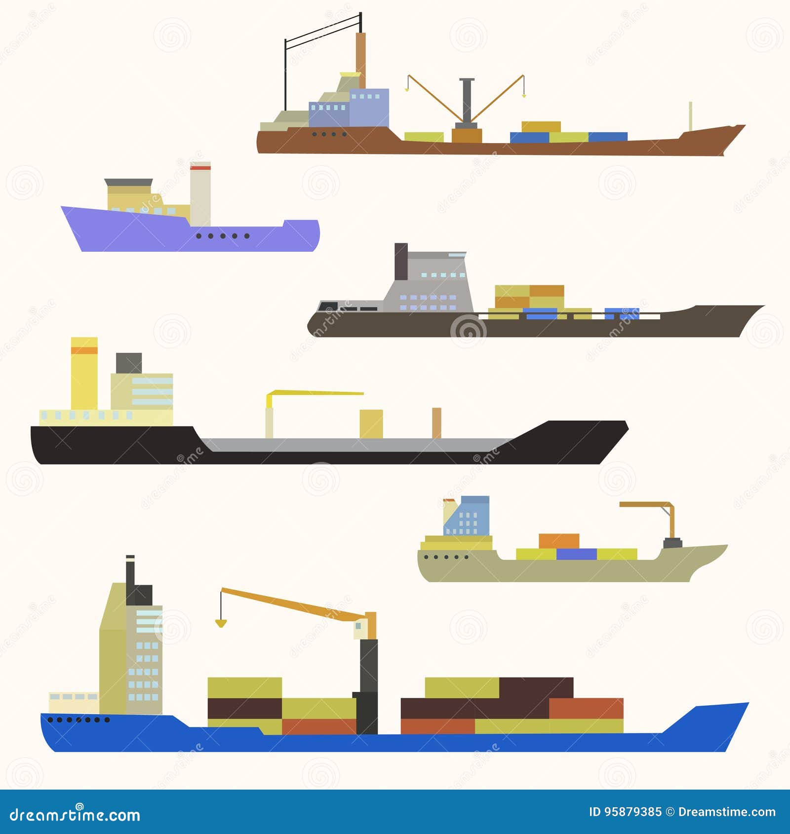 Cargo ship side view. stock vector. Illustration of delivery - 95879385