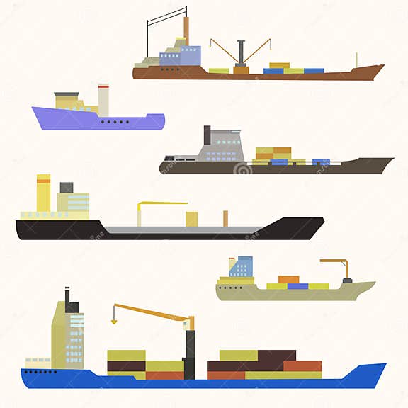 Cargo ship side view. stock vector. Illustration of delivery - 95879385
