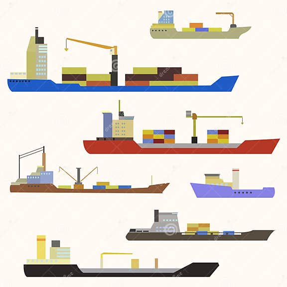 Cargo ship side view. stock vector. Illustration of flat - 96327880