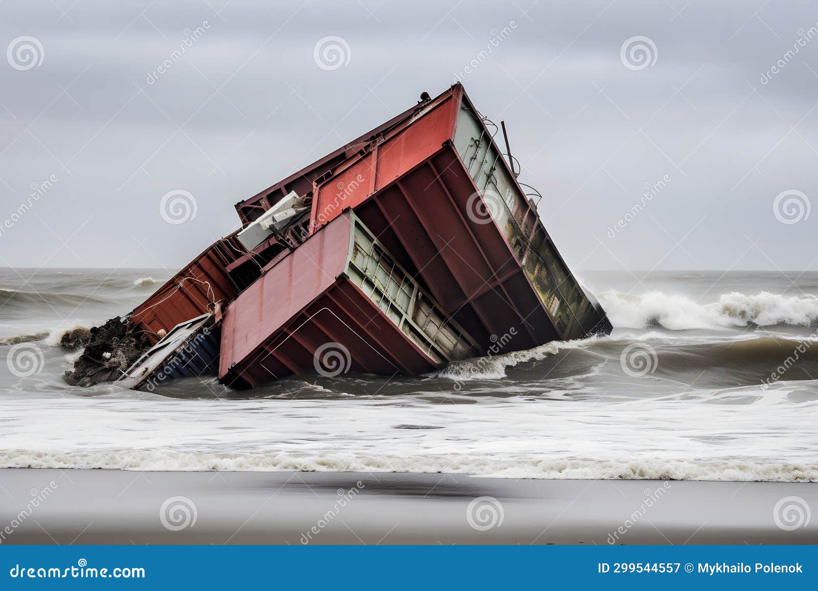 Cargo Ship Sinks at Sea. Wreck on the Coast Stock Image - Image of ...