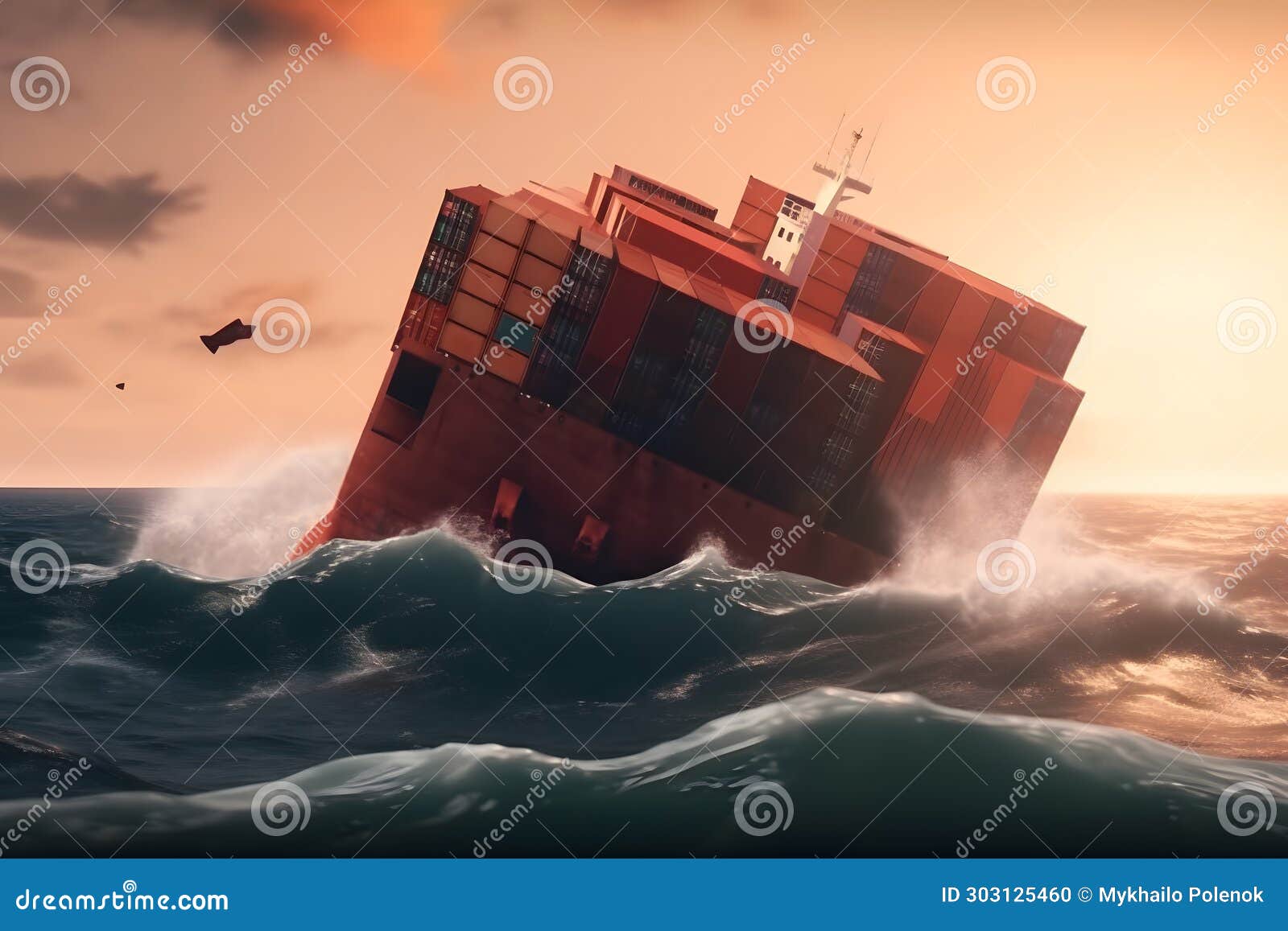 Cargo Ship Sinks at Sea. Wreck on the Coast Stock Photo - Image of ...