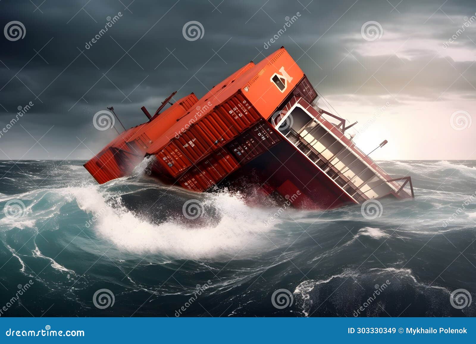 Cargo Ship Sinks at Sea. Wreck on the Coast Stock Illustration ...