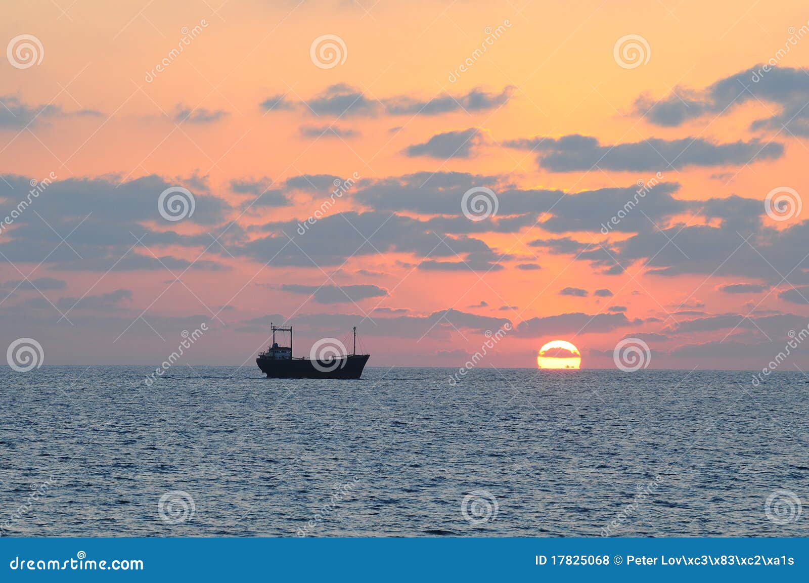 Cargo ship and sunset. stock photo. Image of business - 17825068