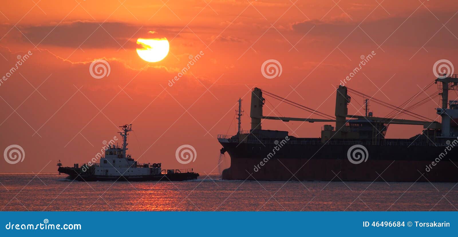 Cargo Ship and Sunset at the Ocean Stock Photo - Image of boat, high ...