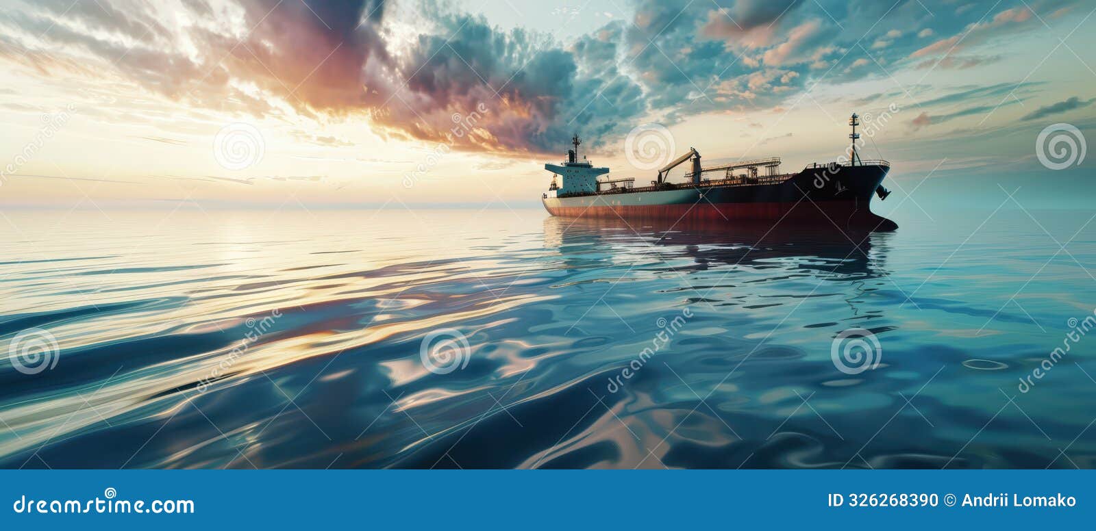 Cargo Ship at Sunset on the Open Ocean Stock Photo - Image of gold ...