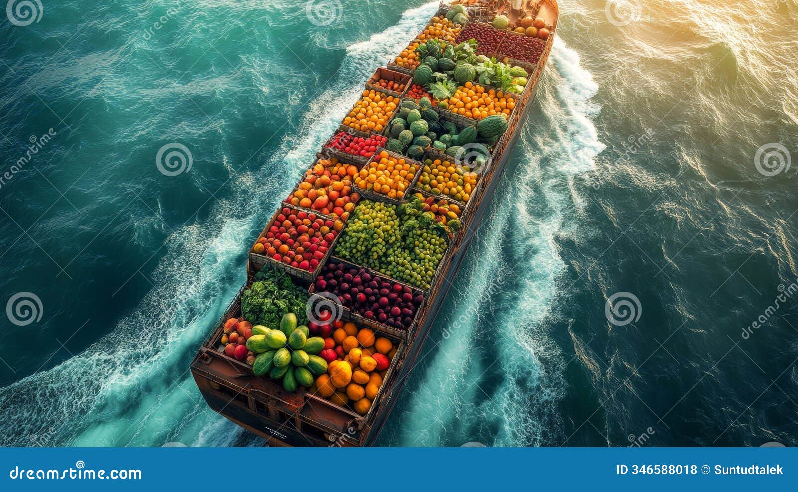 Cargo Ship Transporting Fresh Fruit on the Ocean Stock Illustration ...