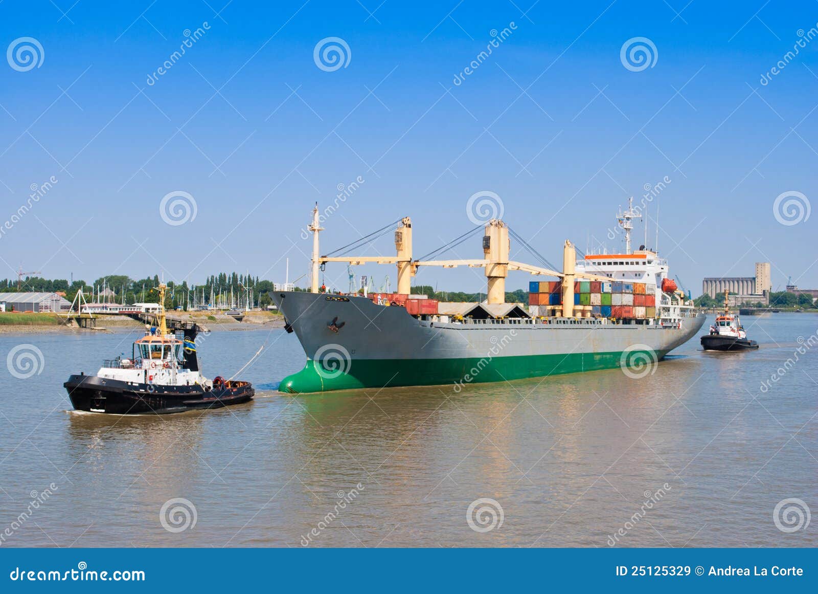Cargo Ship with Two Tugboat Stock Image - Image of navigate, cargo ...