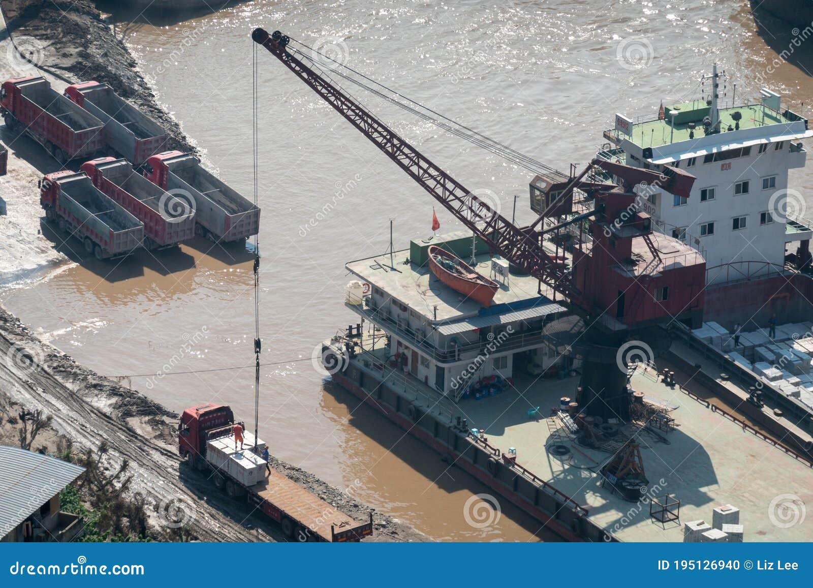 Cargo Ship Unloading on Yangtze River Under Blue Sky Editorial Image ...