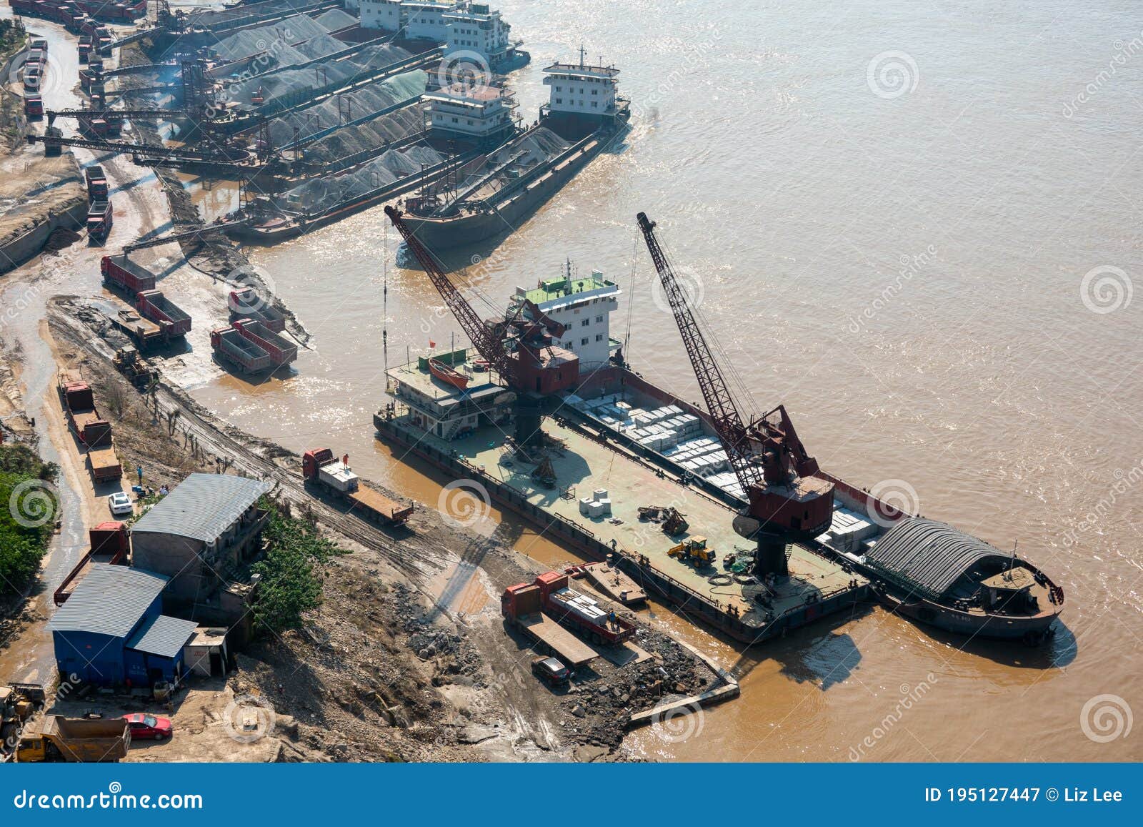 Cargo Ship Unloading on Yangtze River Under Blue Sky Editorial ...