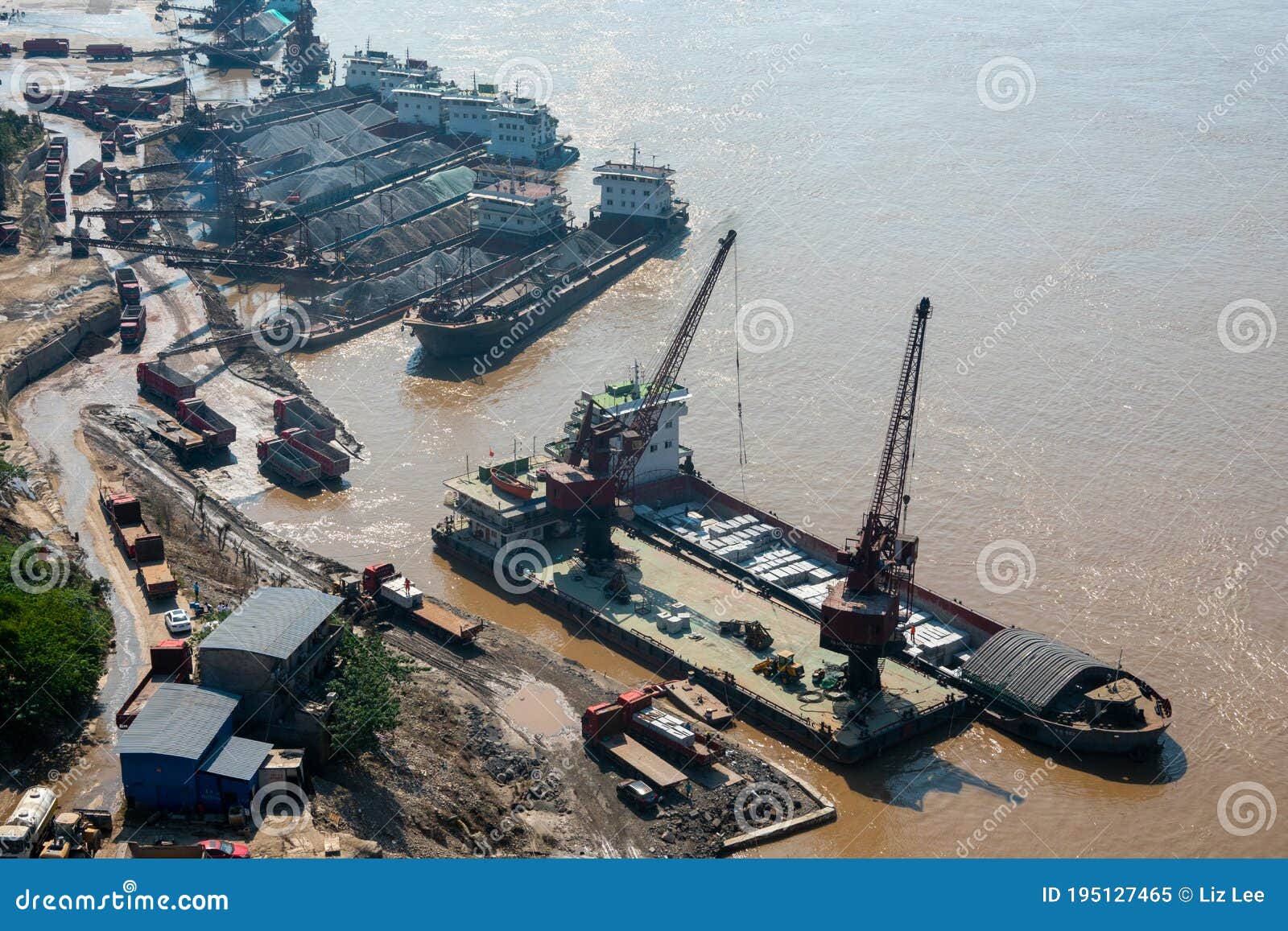 Cargo Ship Unloading on Yangtze River Under Blue Sky Editorial Image ...