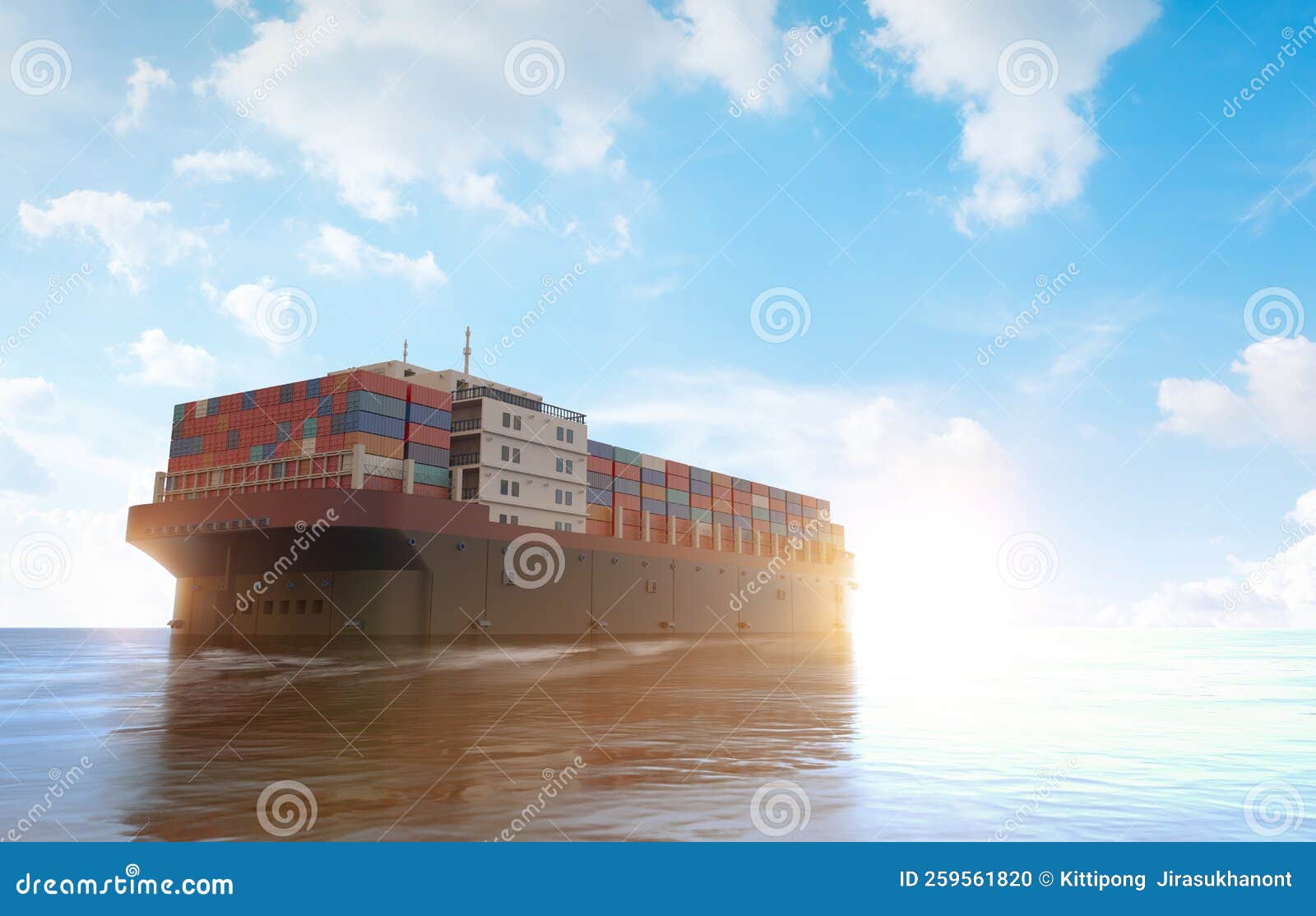 Cargo Ship or Vessel with Containers in Ocean Stock Illustration ...