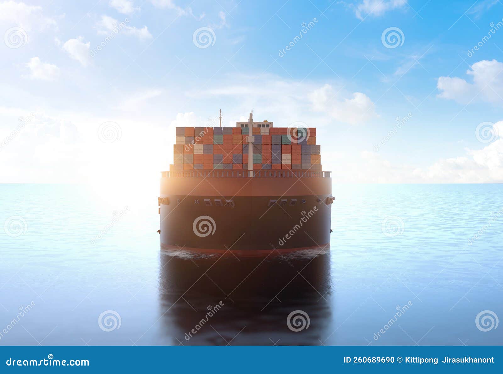 Cargo Ship or Vessel with Containers in Ocean Stock Illustration ...