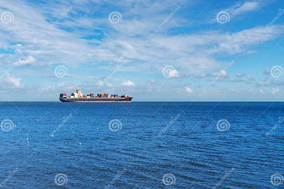 Cargo Ship on Wide Blue Ocea Stock Image - Image of industrial ...