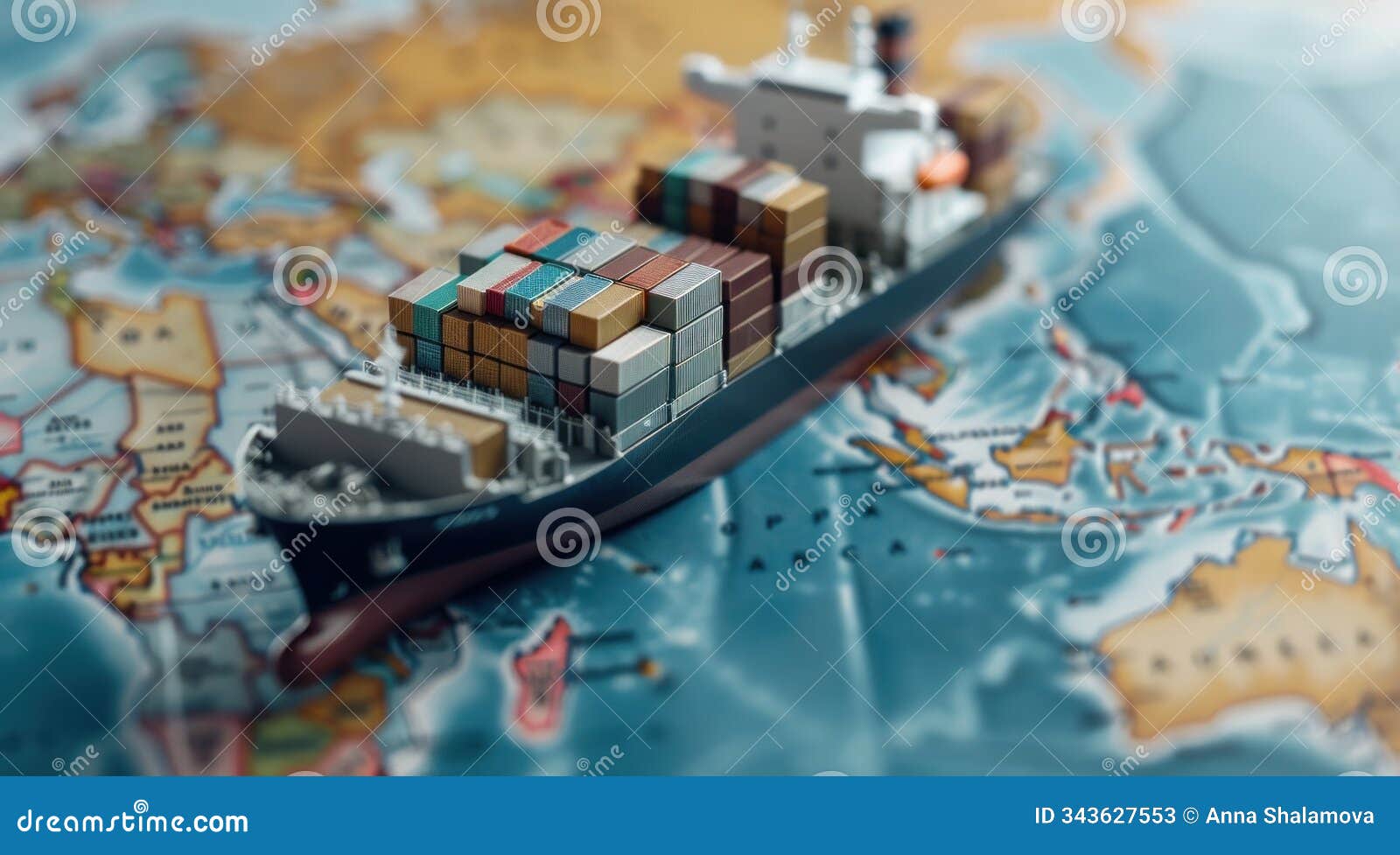 Cargo Ship on World Map: Global Trade and Shipping Logistics Stock ...