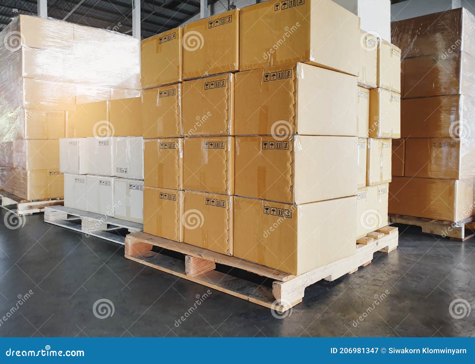 Cargo Shipment Boxes, Manufacturing and Warehousing. Stack of Cardboard ...