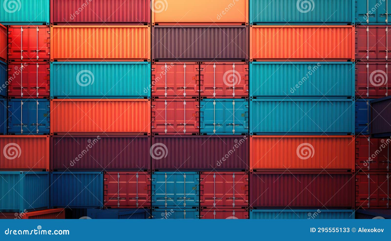 Cargo Shipping Container in Blue and Red Colors. Illustration Stock ...