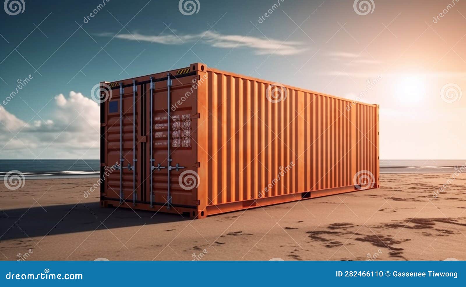 Cargo Shipping Container Working At Sea Port Logistic Busi. AI ...