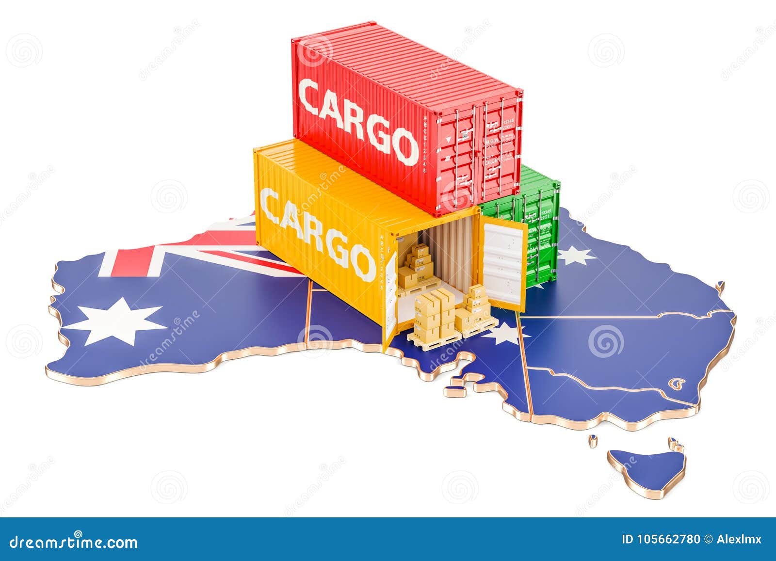 Cargo Shipping and Delivery from Australia Concept, 3D Stock ...