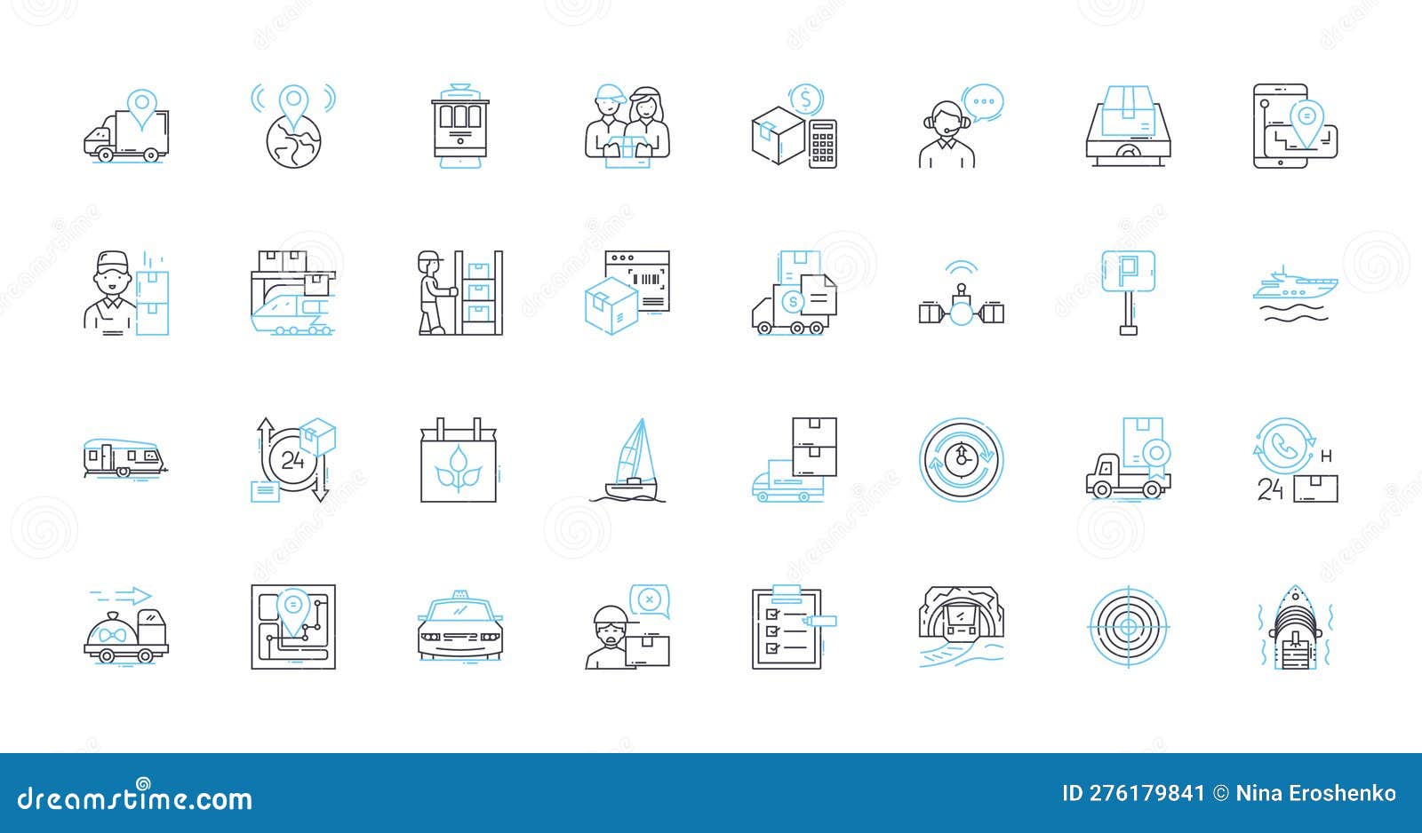 Cargo Shipping Linear Icons Set. Containerization, Intermodal, Freight ...