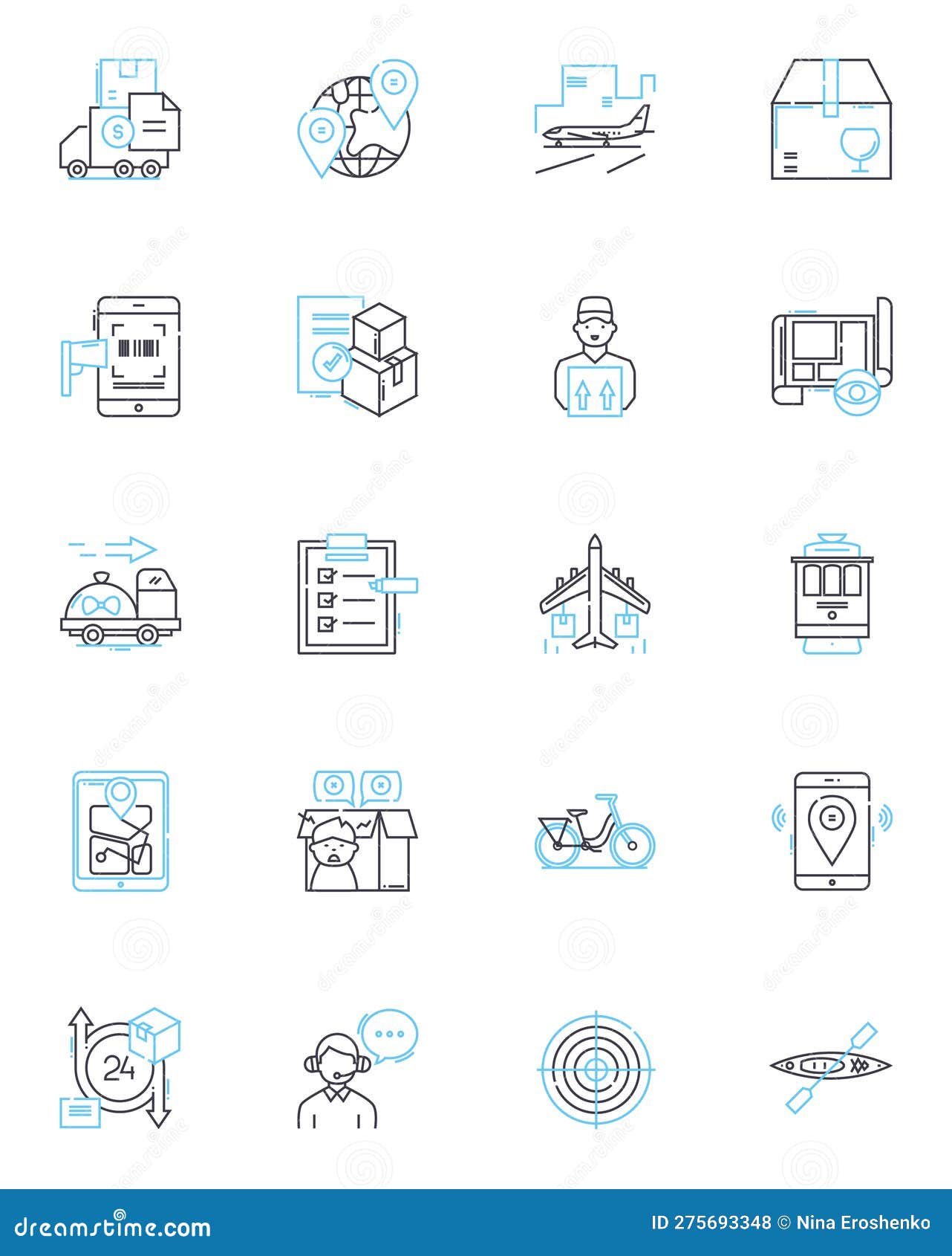 Intermodal Transportation Line Icons Collection. Containerization ...
