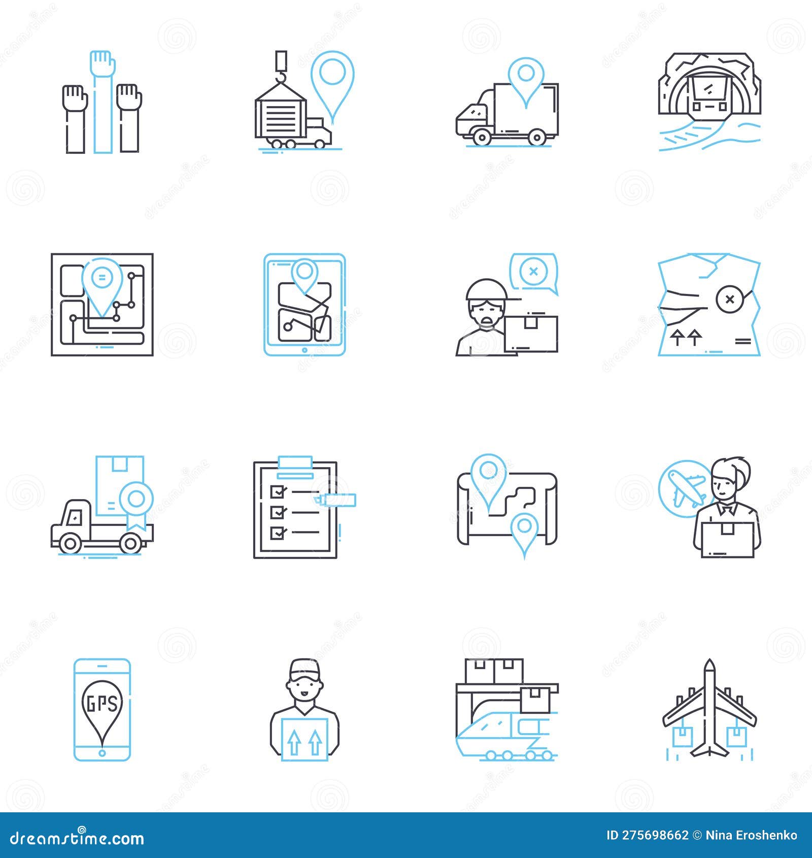 Intermodal Transportation Line Icons Collection. Containerization ...