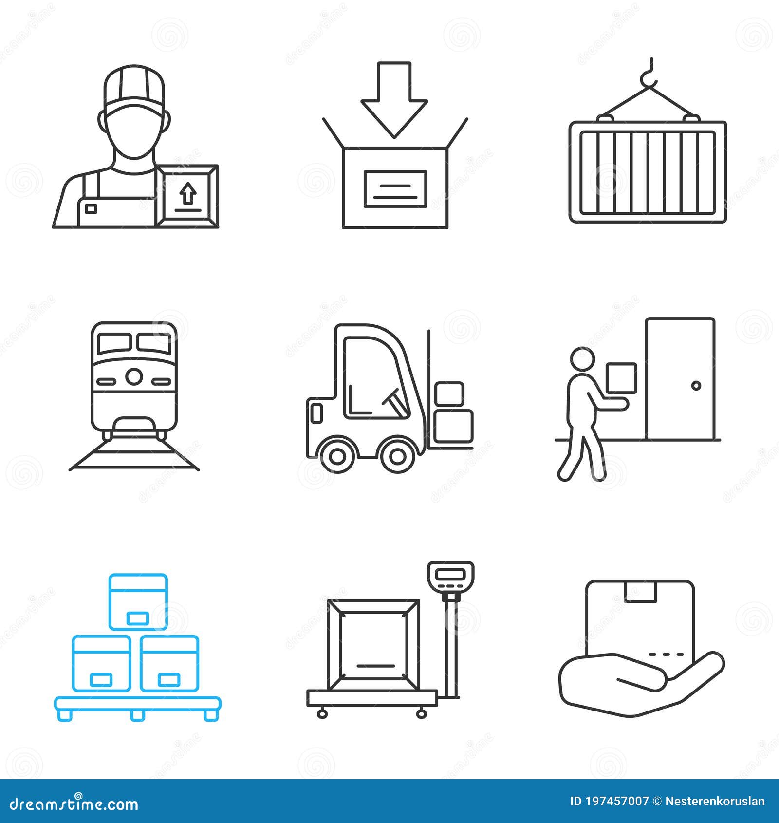 Cargo Shipping Linear Icons Set Stock Vector - Illustration of flat ...