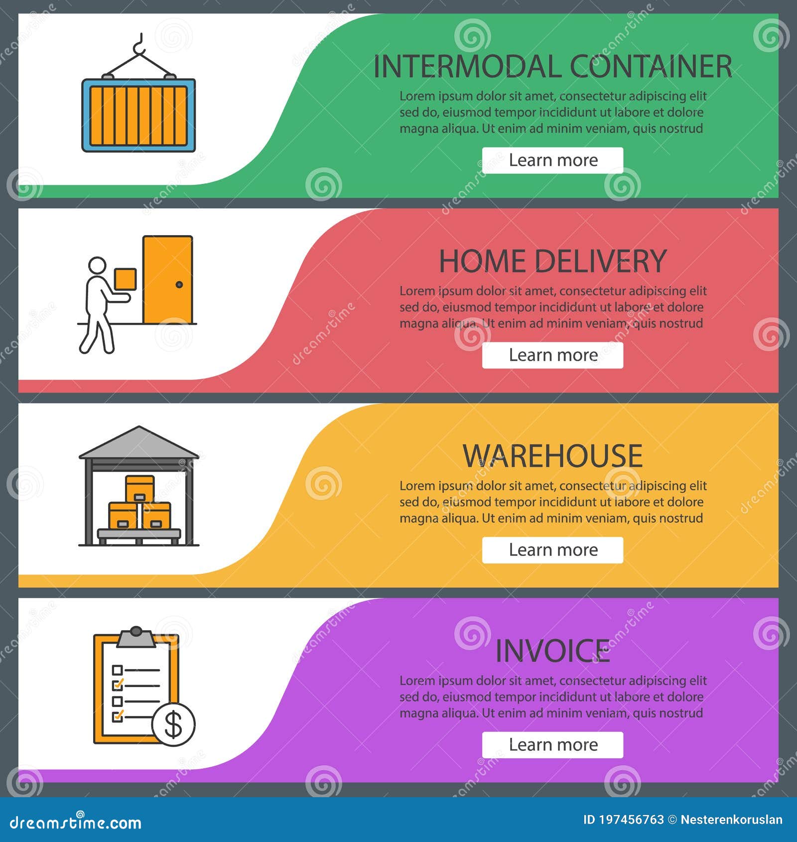Cargo Shipping Web Banner Templates Set Stock Vector - Illustration of ...