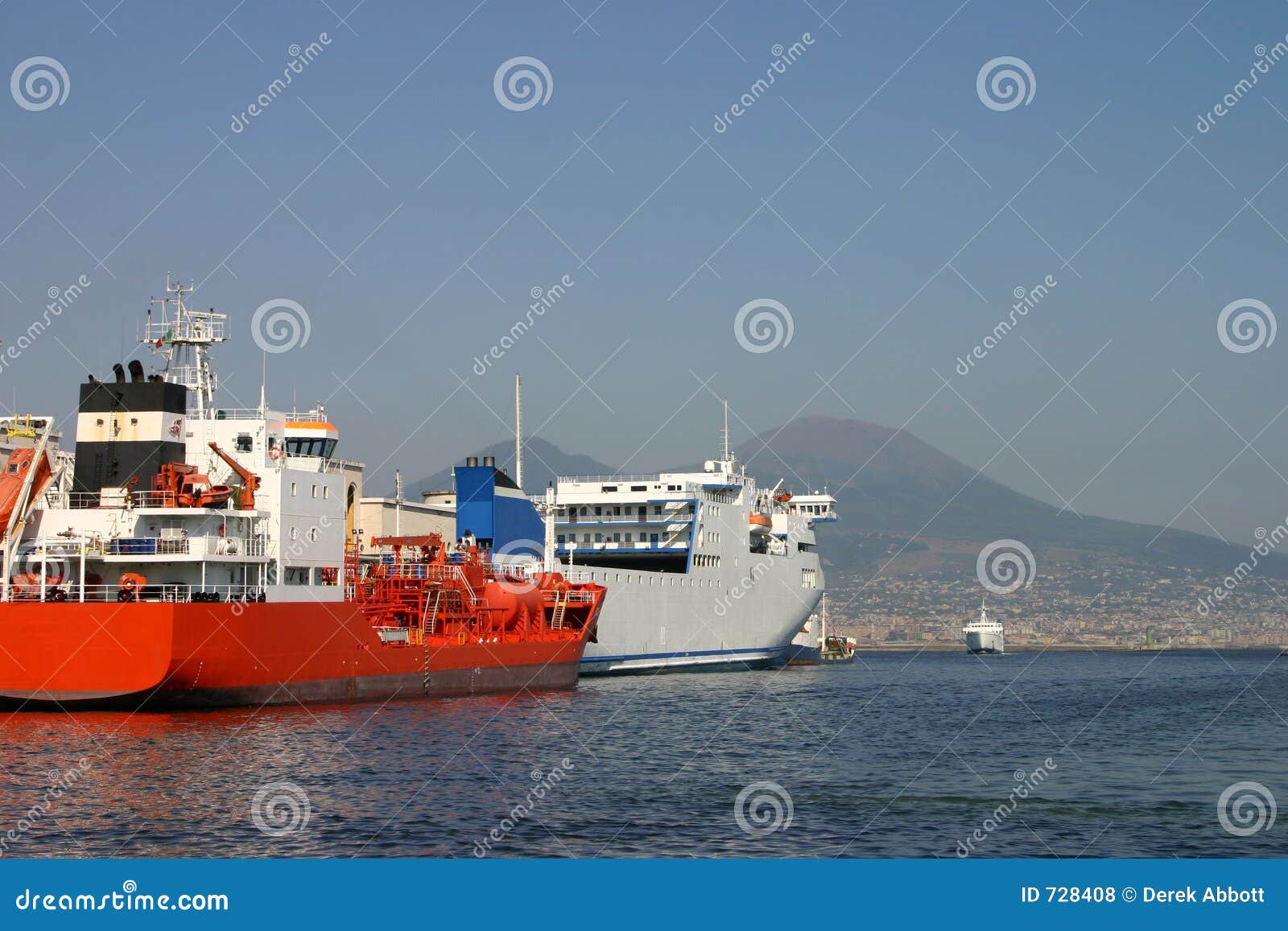 Sea Bay With Cargo Ships And Passenger Ships Stock Image ...
