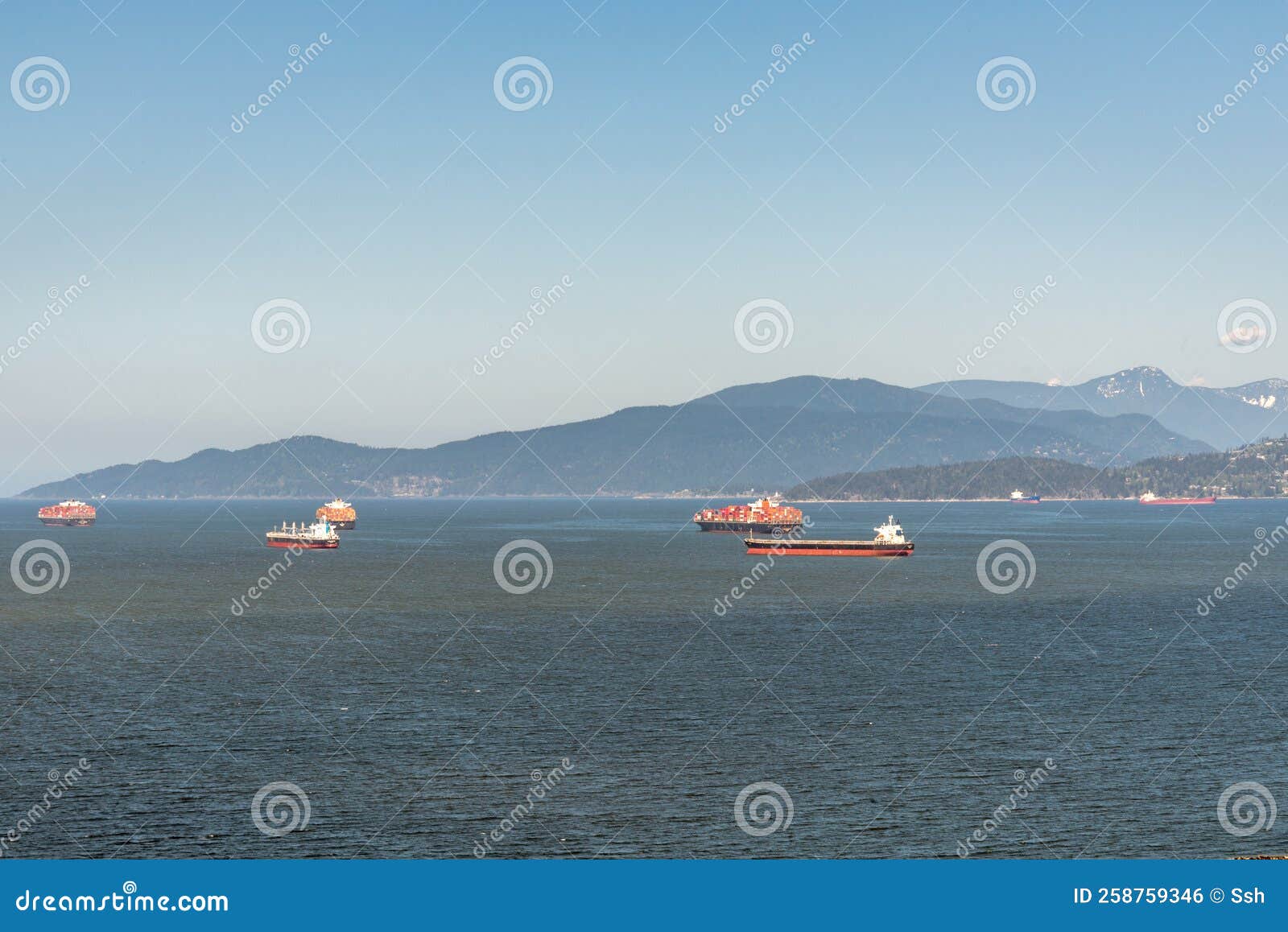 Cargo Ships in Burrard Inlet Stock Photo - Image of industrial ...