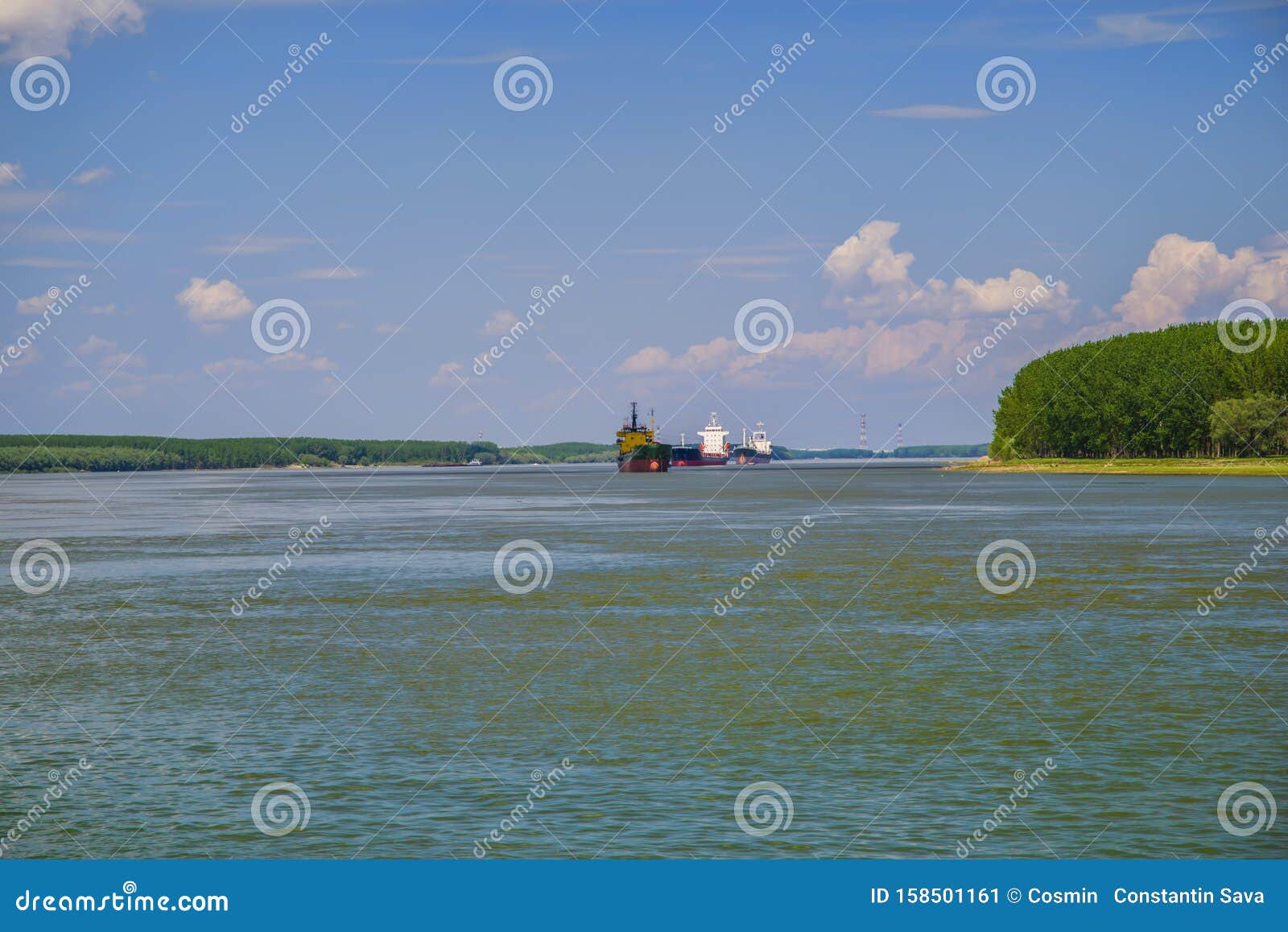 Cargo Ships Downstream on Danube River Stock Image - Image of import ...