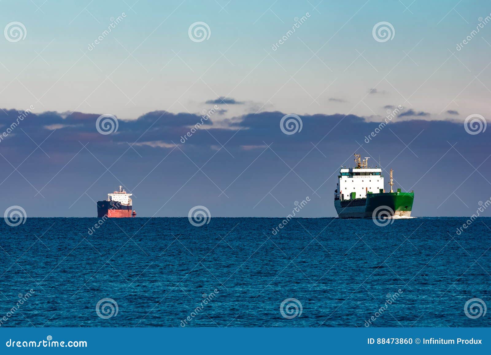 Cargo Ships Far in Still Water Stock Photo - Image of commercial, green ...