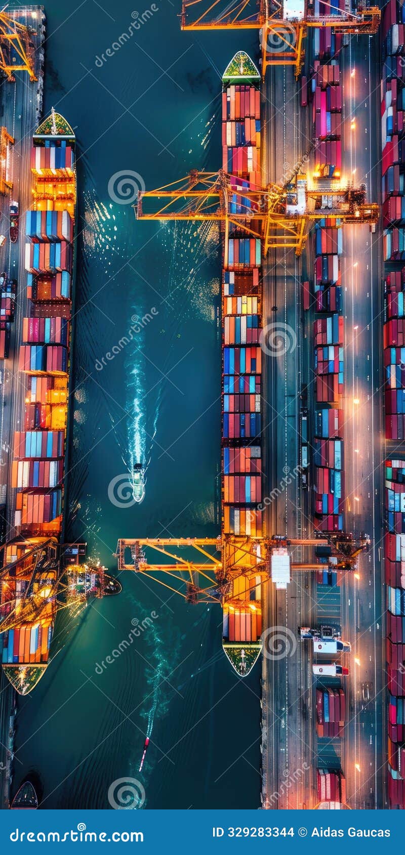 Cargo Ships Loading Containers for Export at a Bustling Port Stock ...